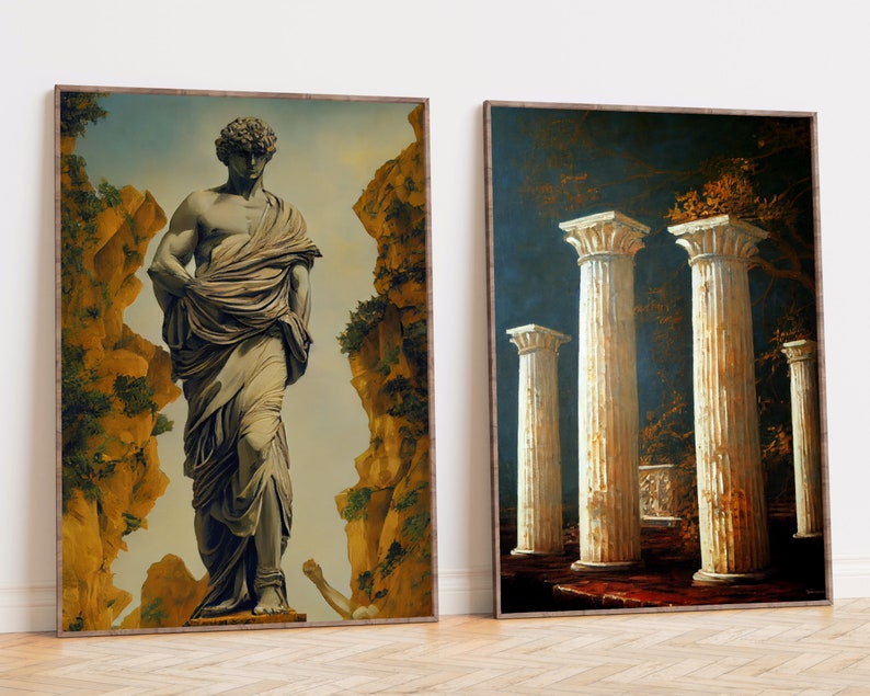 SET OF 2 Greek Painting Poster Prints | Greek Statue Wall Art | Greece ...