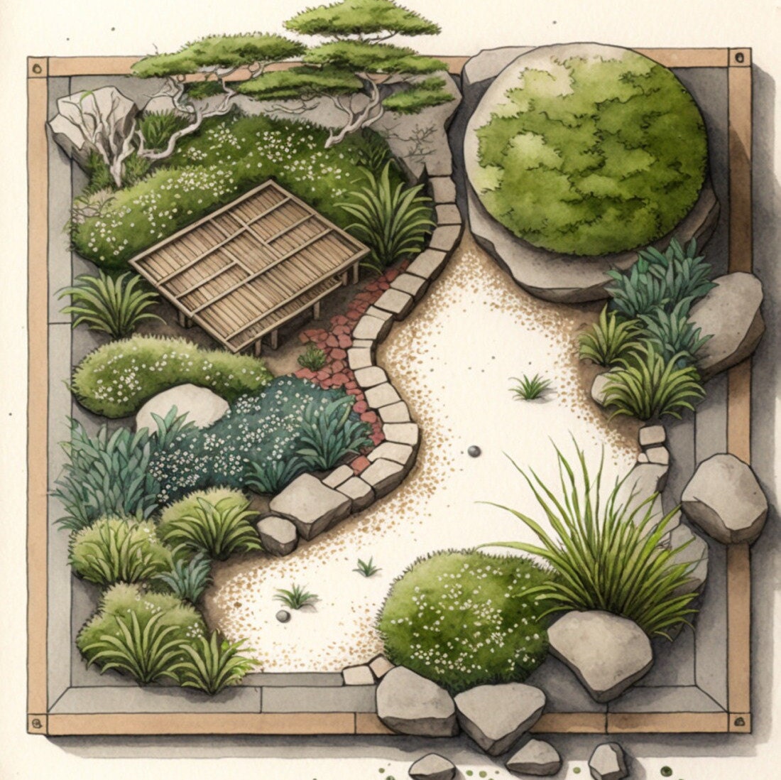 Watercolor Zen Garden Poster Print | Japanese Wall Art | Stress Relief ...