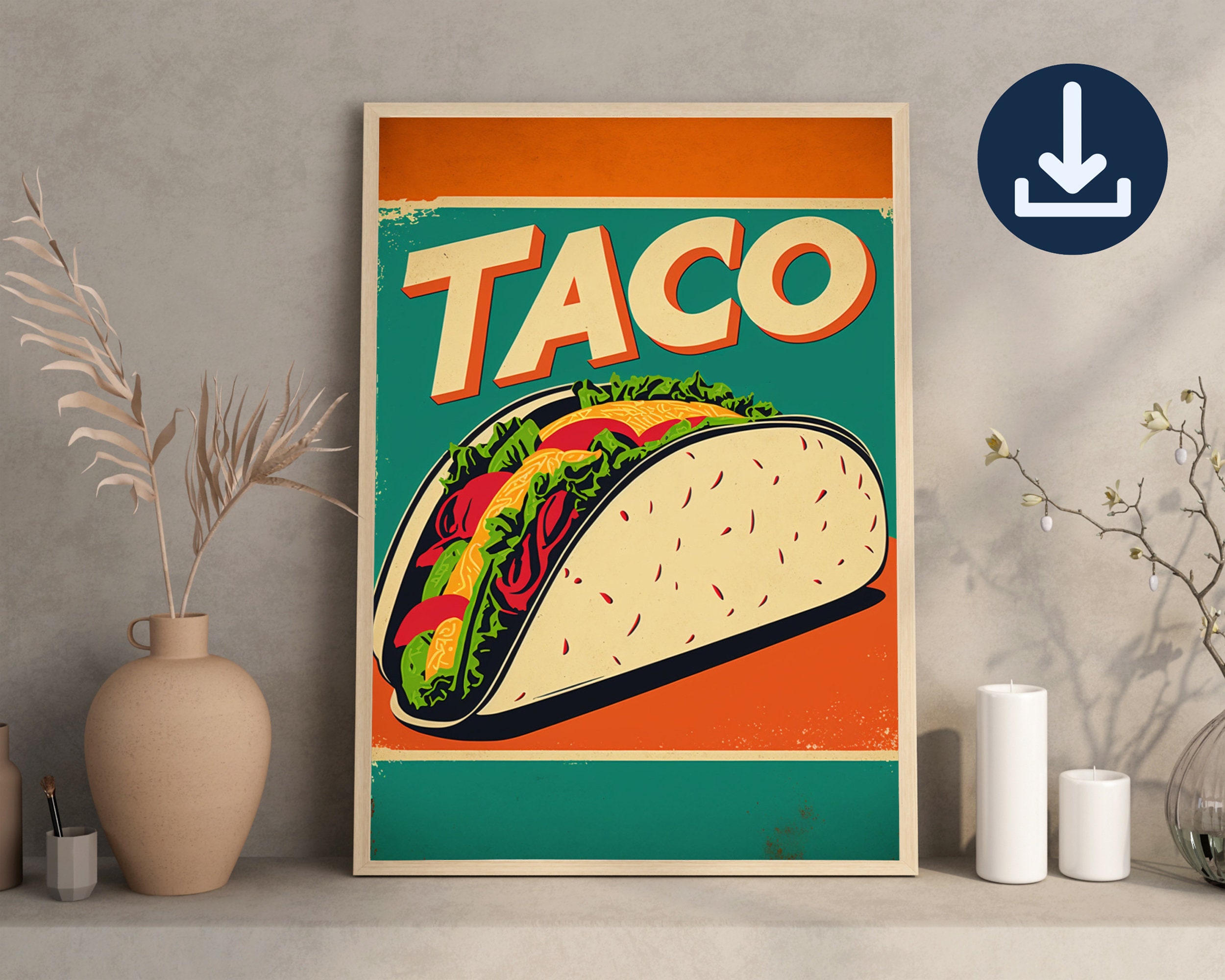 Taco Pop Art Poster Print Mexican Food Wall Art Taco Lover Gift Cool ...