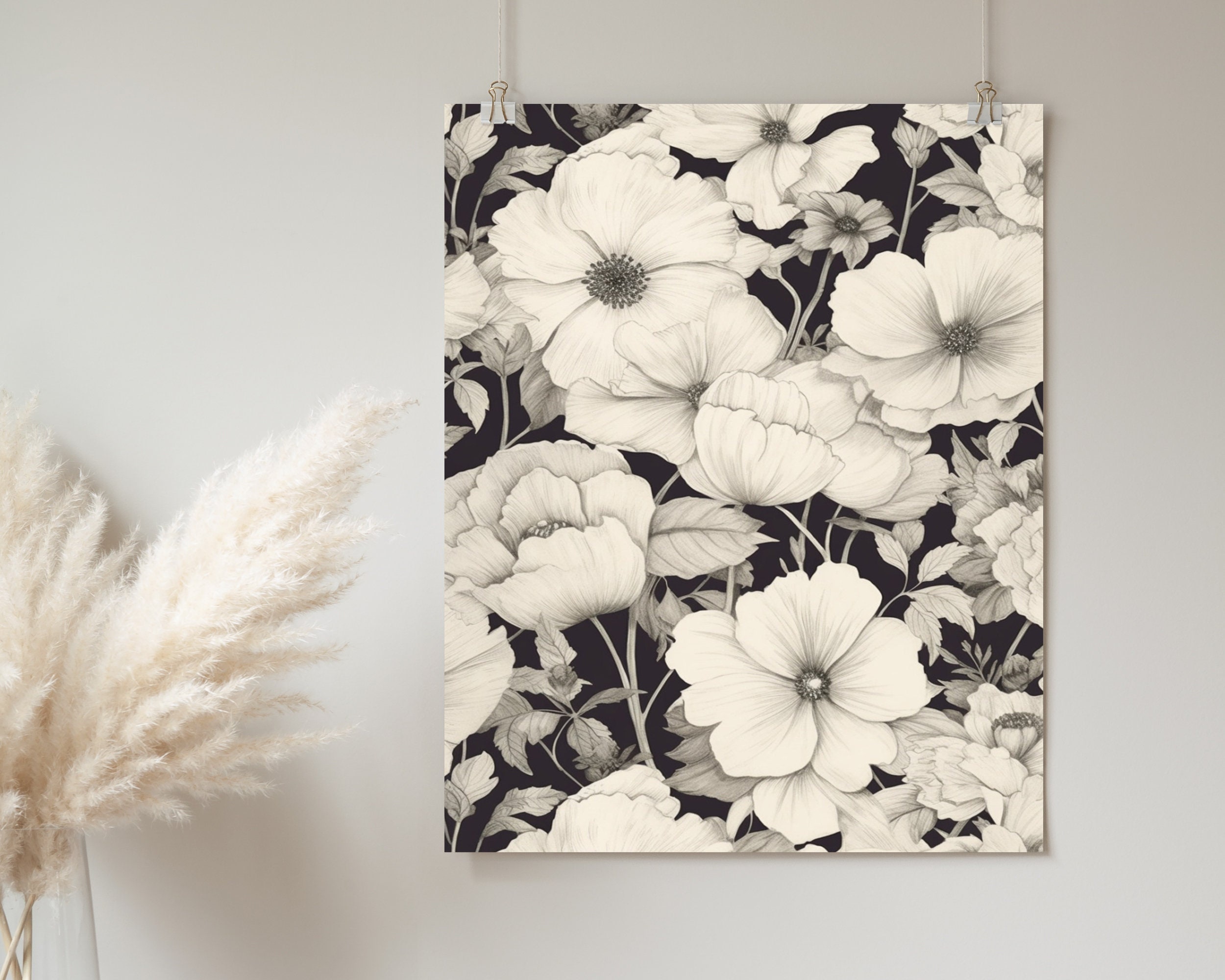 Floral Pattern Art Print Botanical Wall Art Vintage Floral - Etsy