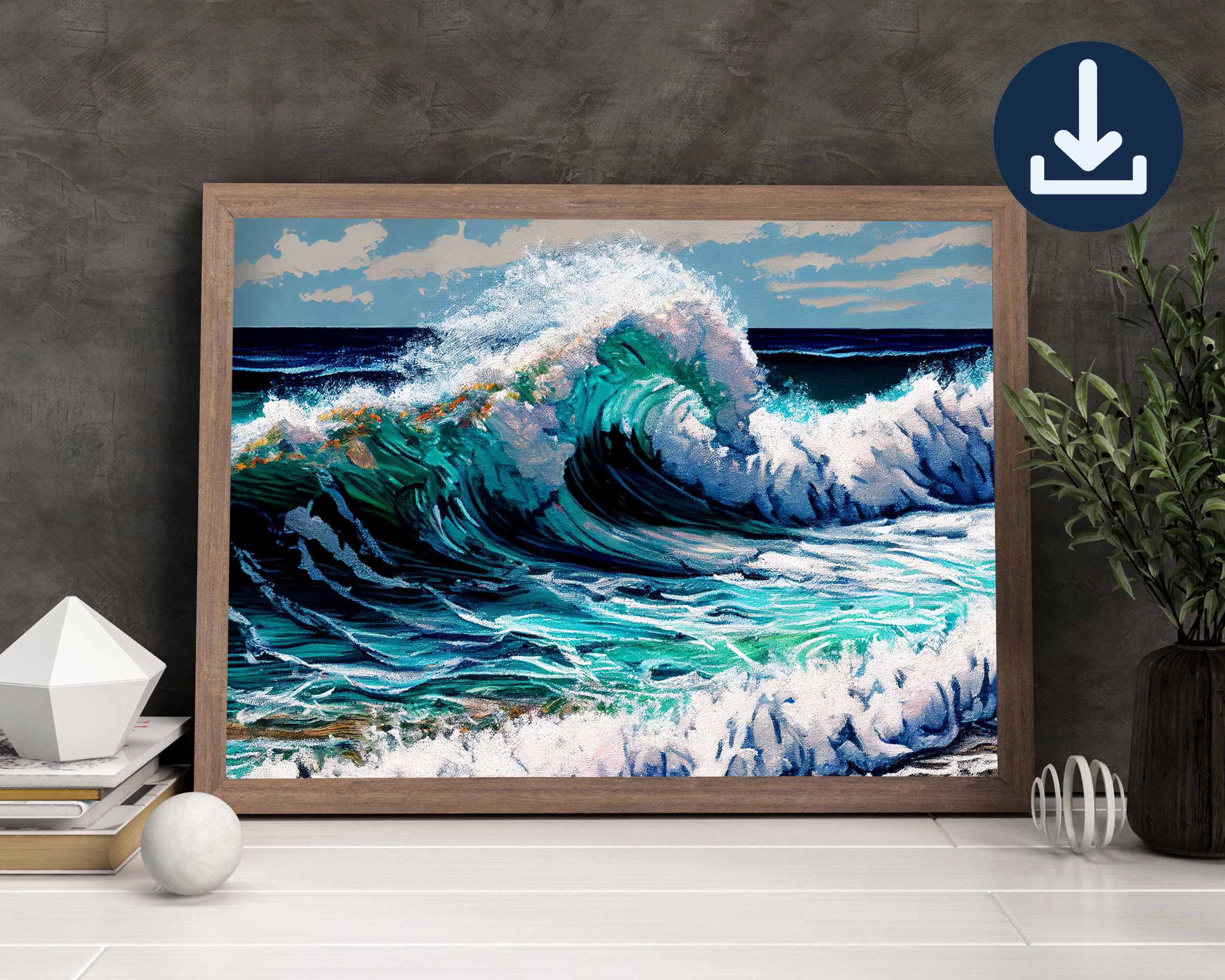 Ocean Waves Painting Print Cute Beach Wall Art Sea Lover Gift Coastal ...