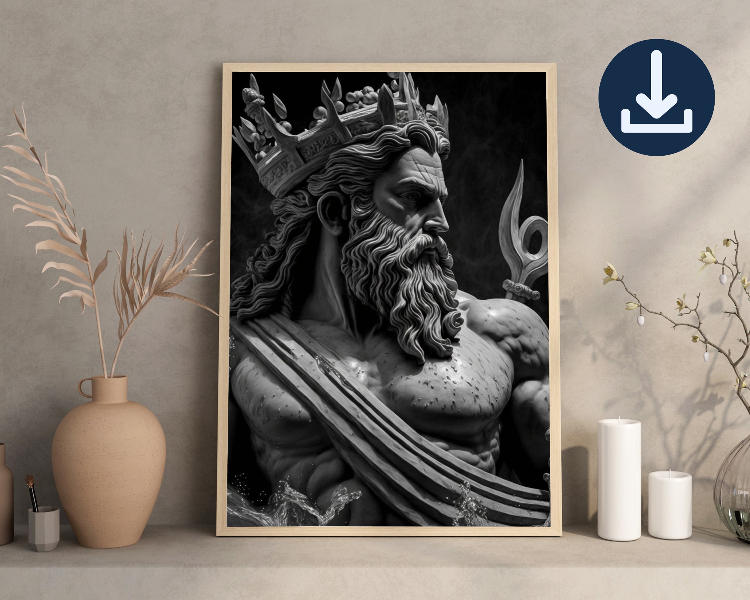 Poseidon Statue Poster Print Greek God Statue Wall Art Greece Gift ...