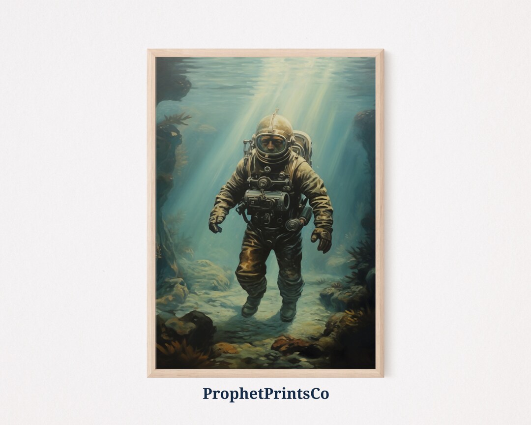 Vintage Scuba Diver Print | Scuba Wall Decor | Scuba Diver Gift | Diver ...
