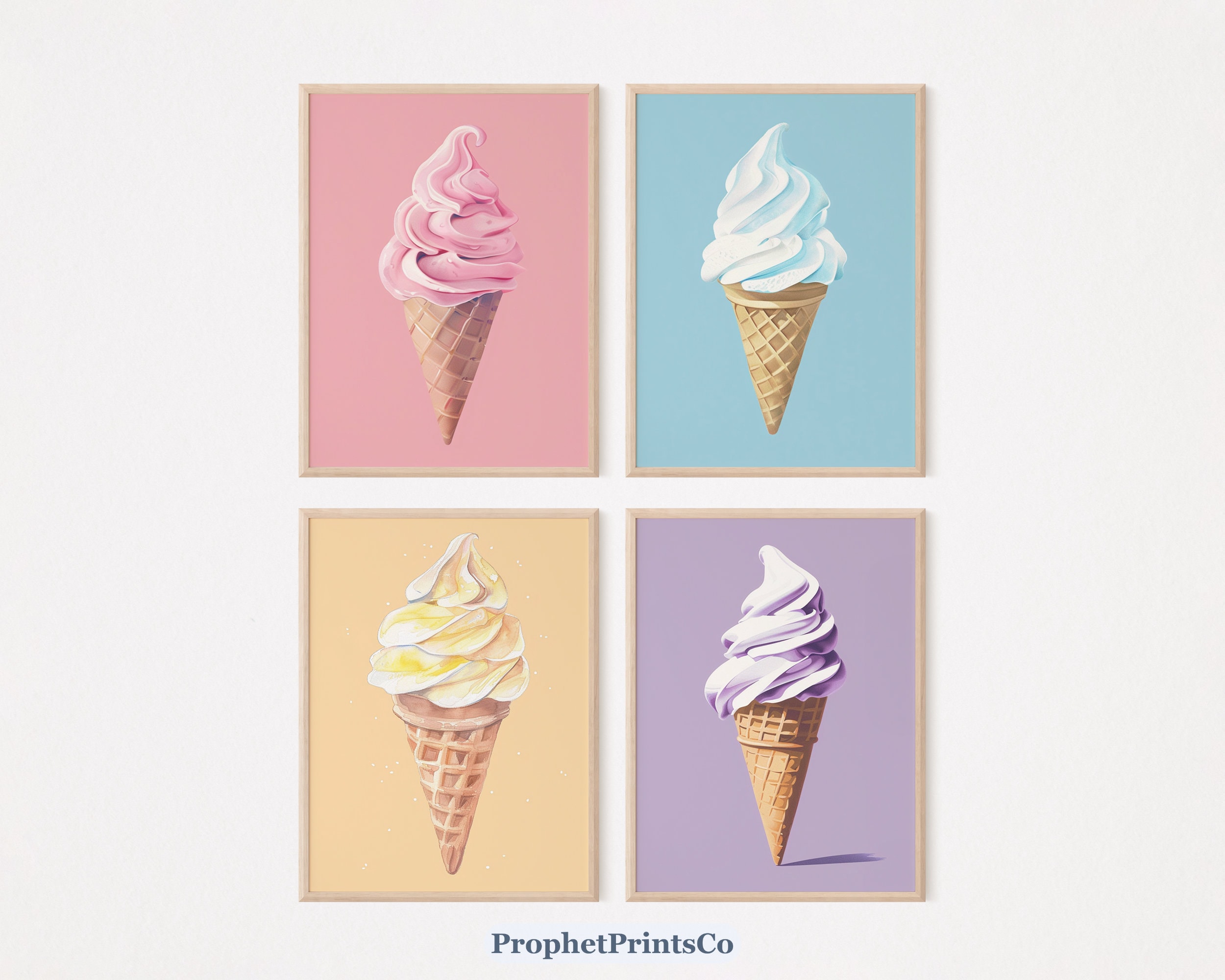 Set of 4 Retro Ice Cream Art Prints | Vintage Dessert Wall Art | Sweet ...