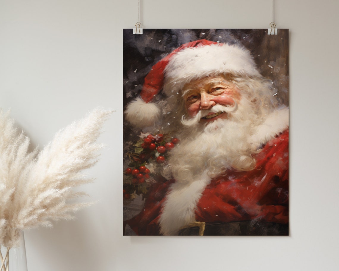 Santa Claus Print | Christmas Wall Decor | Rustic Wall Decor | Festive ...