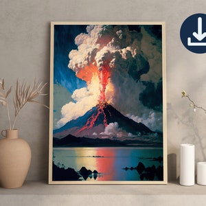 Volcano Painting Poster Print | Vintage Hawaiian Wall Art | Lava Lover ...