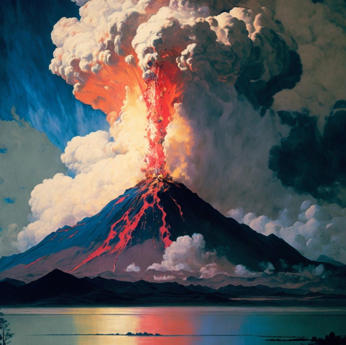 Volcano Painting Poster Print Vintage Hawaiian Wall Art Lava Lover Gift ...