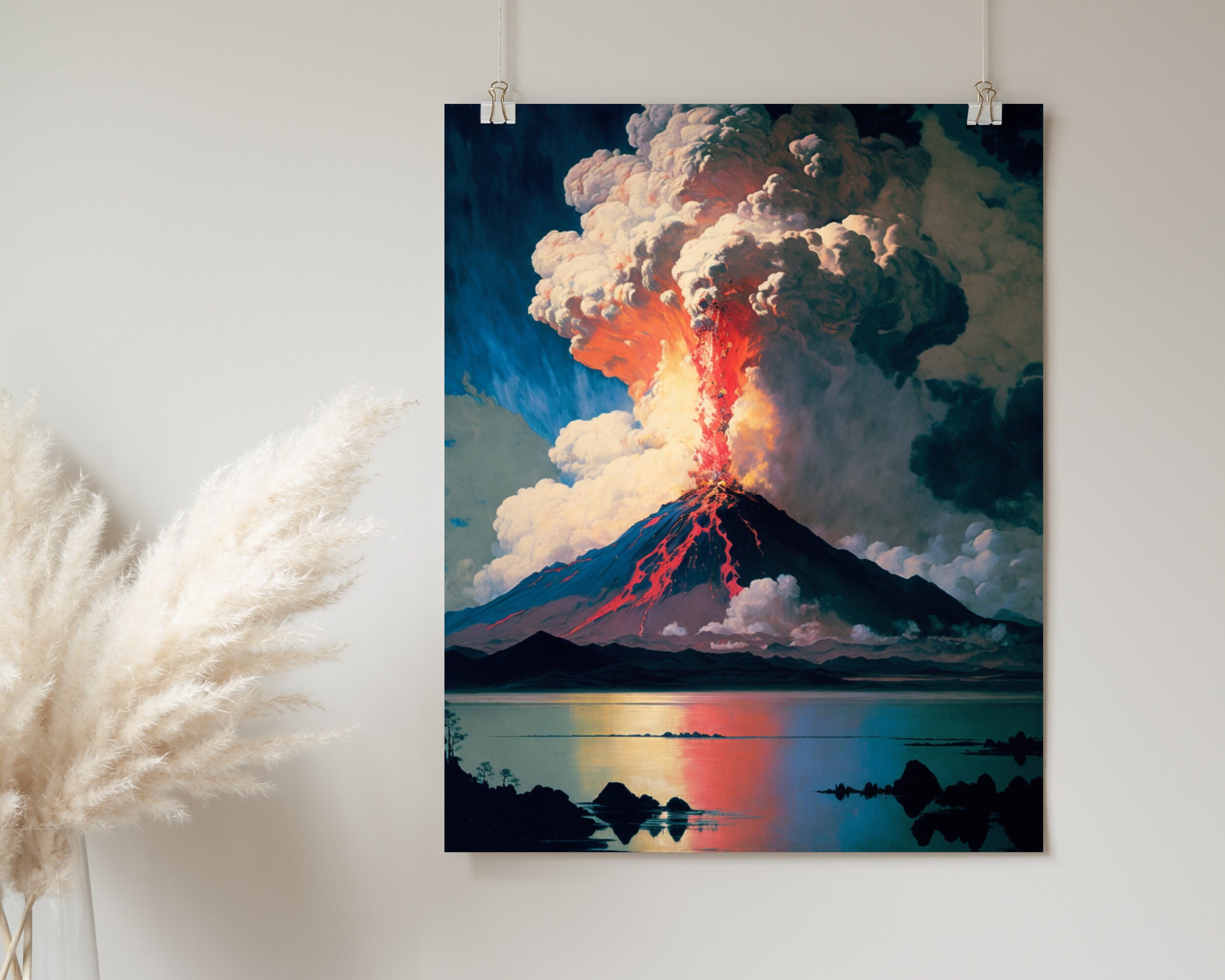 Volcano Painting Poster Print Vintage Hawaiian Wall Art Lava Lover Gift ...