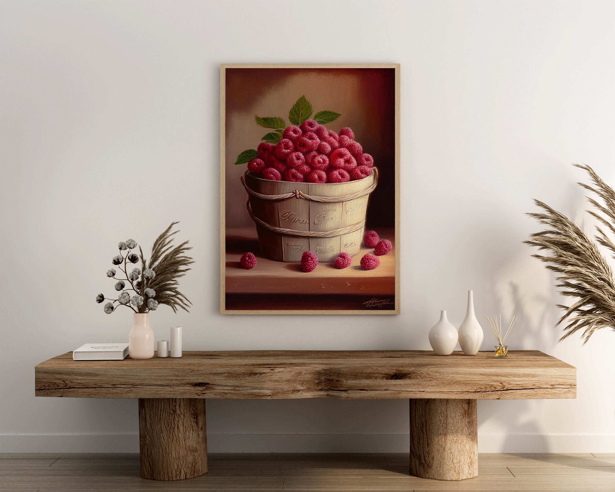 Raspberries Oil Painting Print Kitchen Wall Art Aesthetic Wall Art ...
