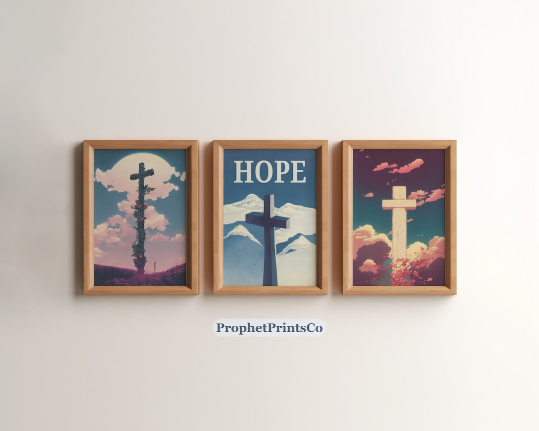 SET OF 3 Christian Cross Poster Prints | Religious Wall Art ...