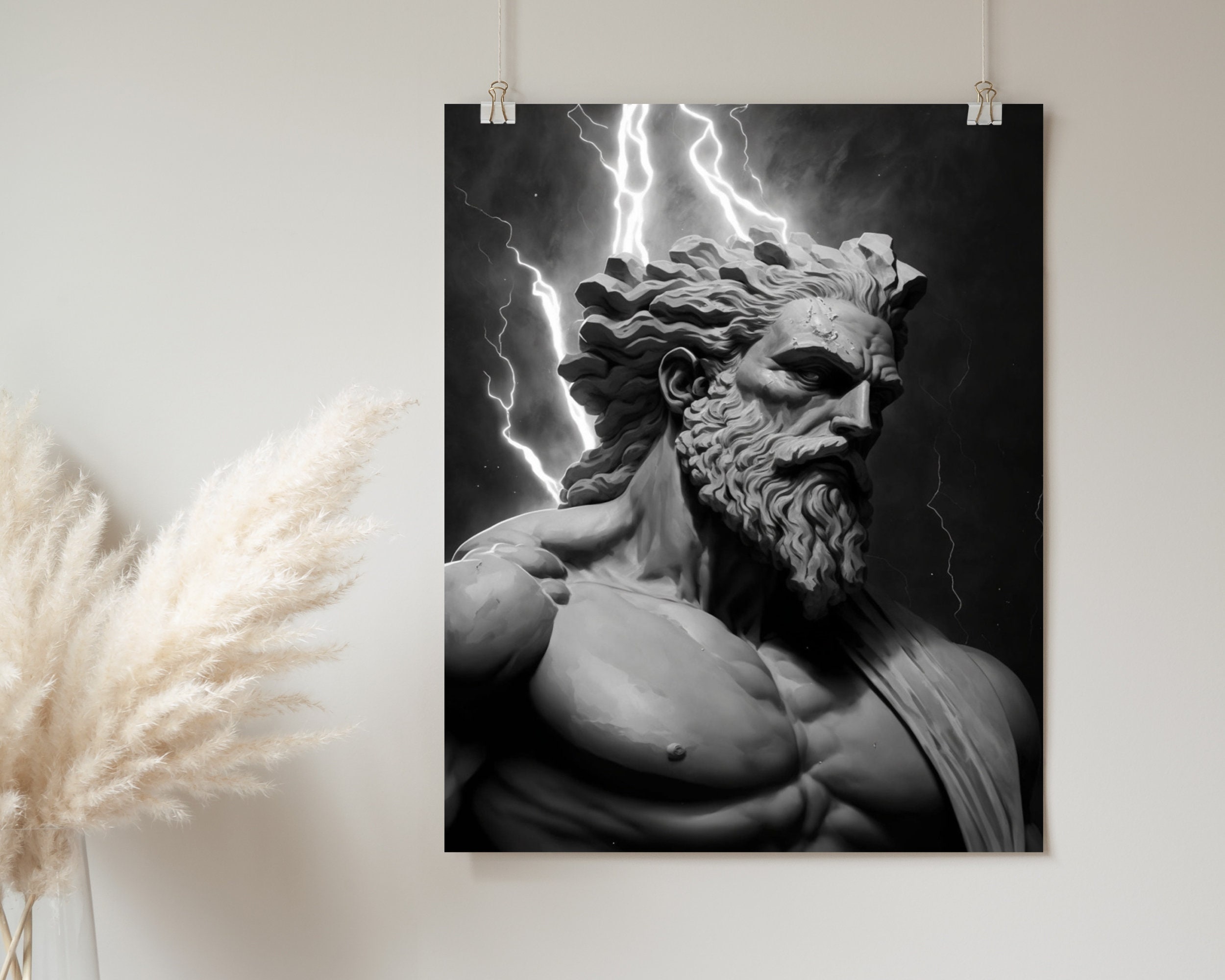 Zeus Skulptur Poster Print | Schwarz-Weiß-Wandkunst | Griechische ...