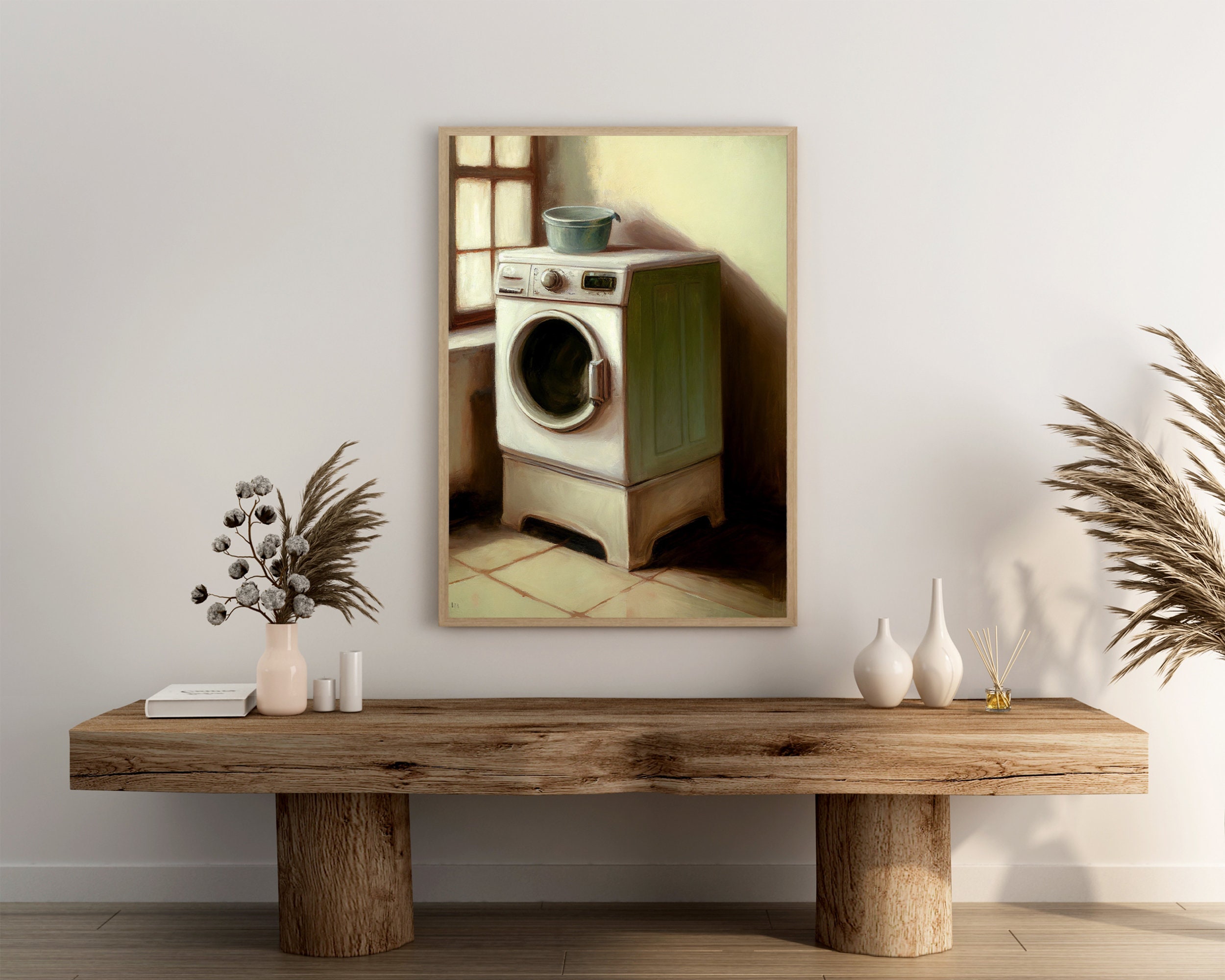 Washing Machine Oil Painting Print | Laundry Room Wall Art | Laundry ...
