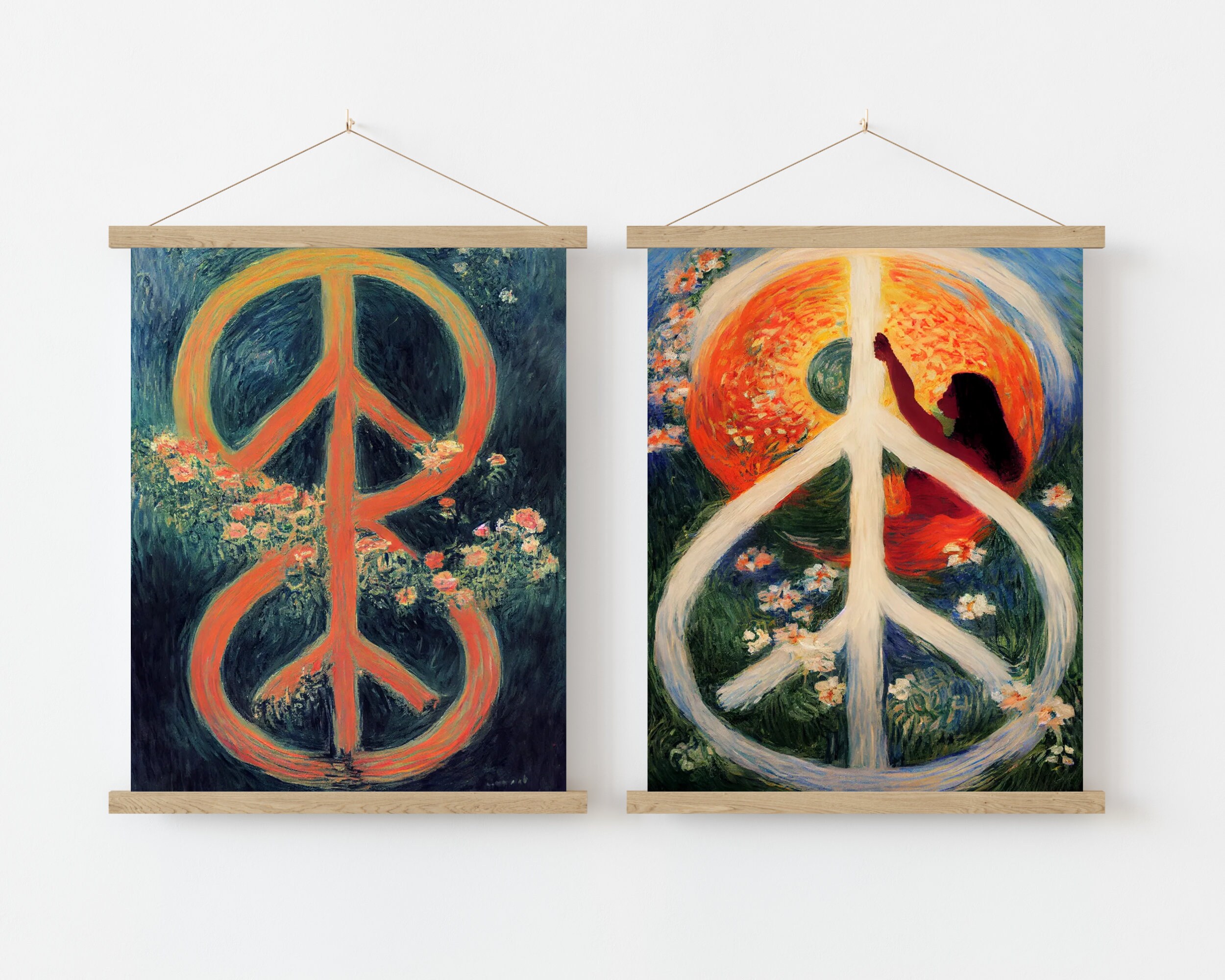 SET OF 2 Peace Sign Painting Poster Prints | Hippie Wall Art | Inspired ...