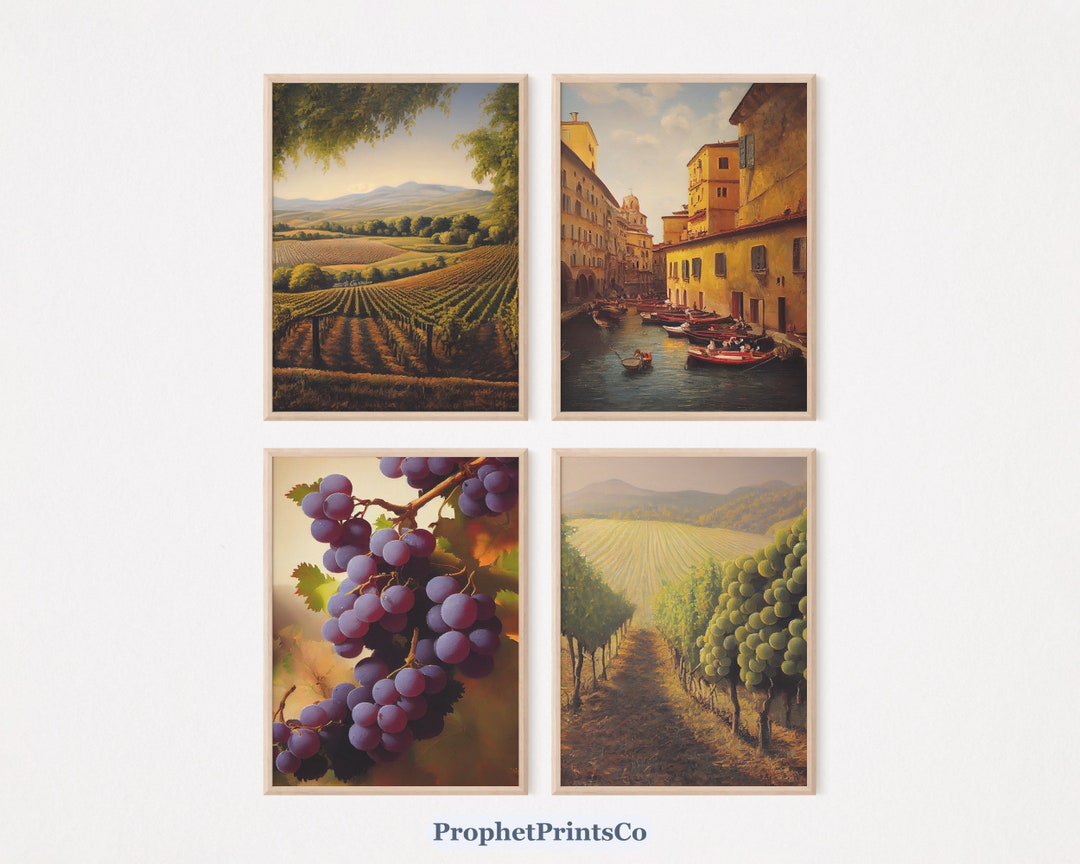 SET OF 4 Vineyard Oil Painting Poster Prints | Cute Kitchen Wall Art ...