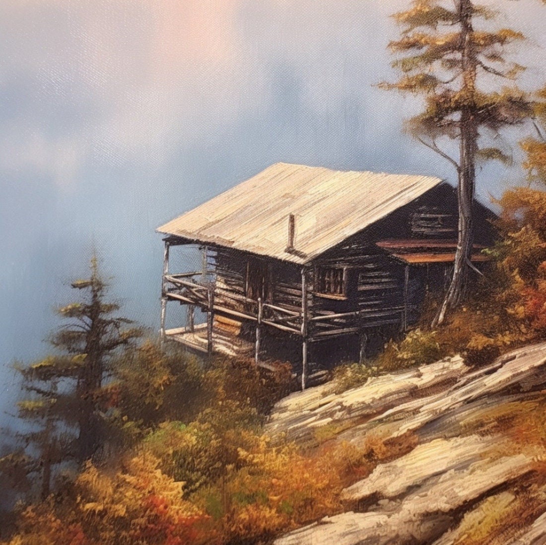 Soft Tonal Log Cabin Oil Painting Rustic Wall Art Old Log - Etsy