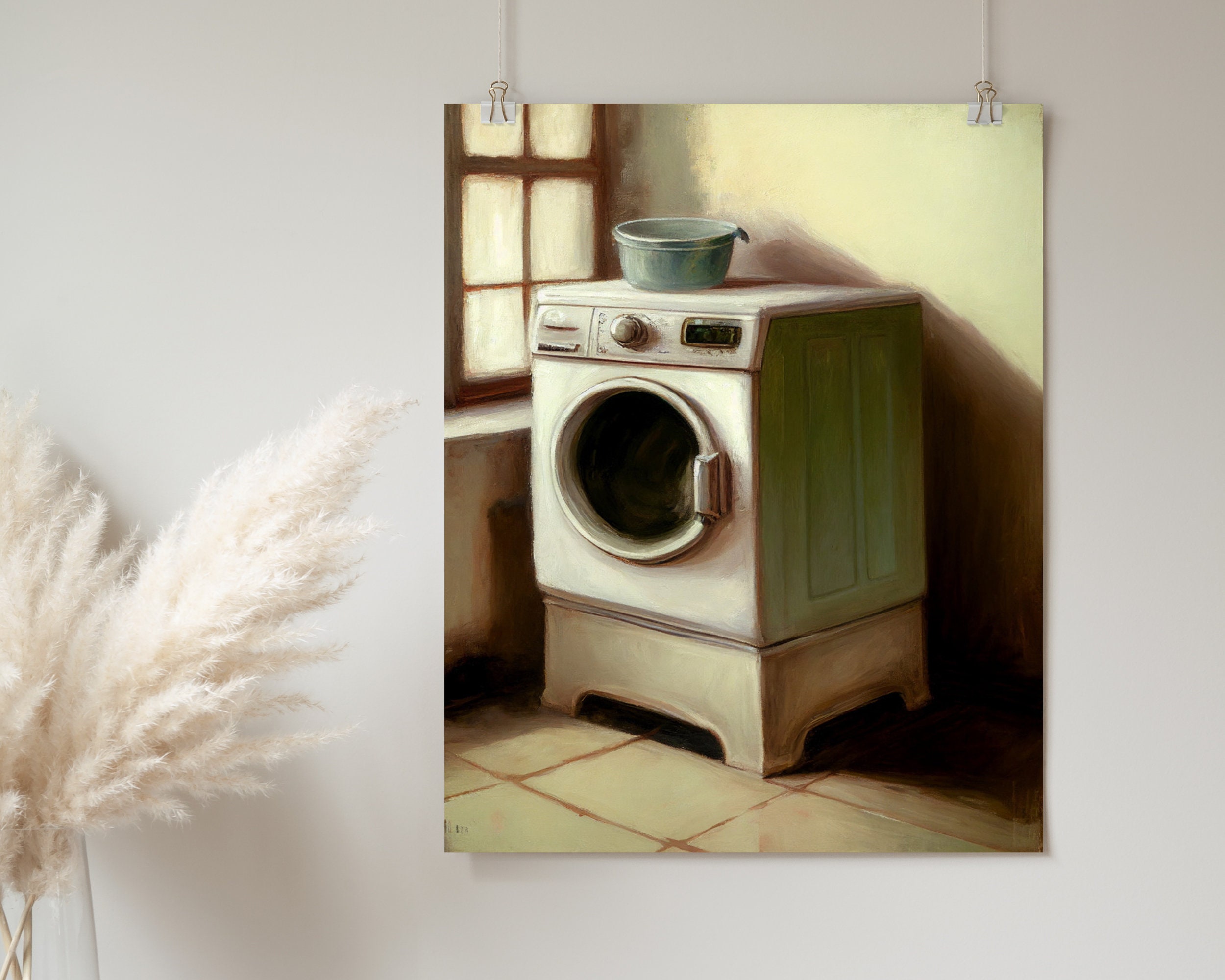 Washing Machine Oil Painting Print | Laundry Room Wall Art | Laundry ...