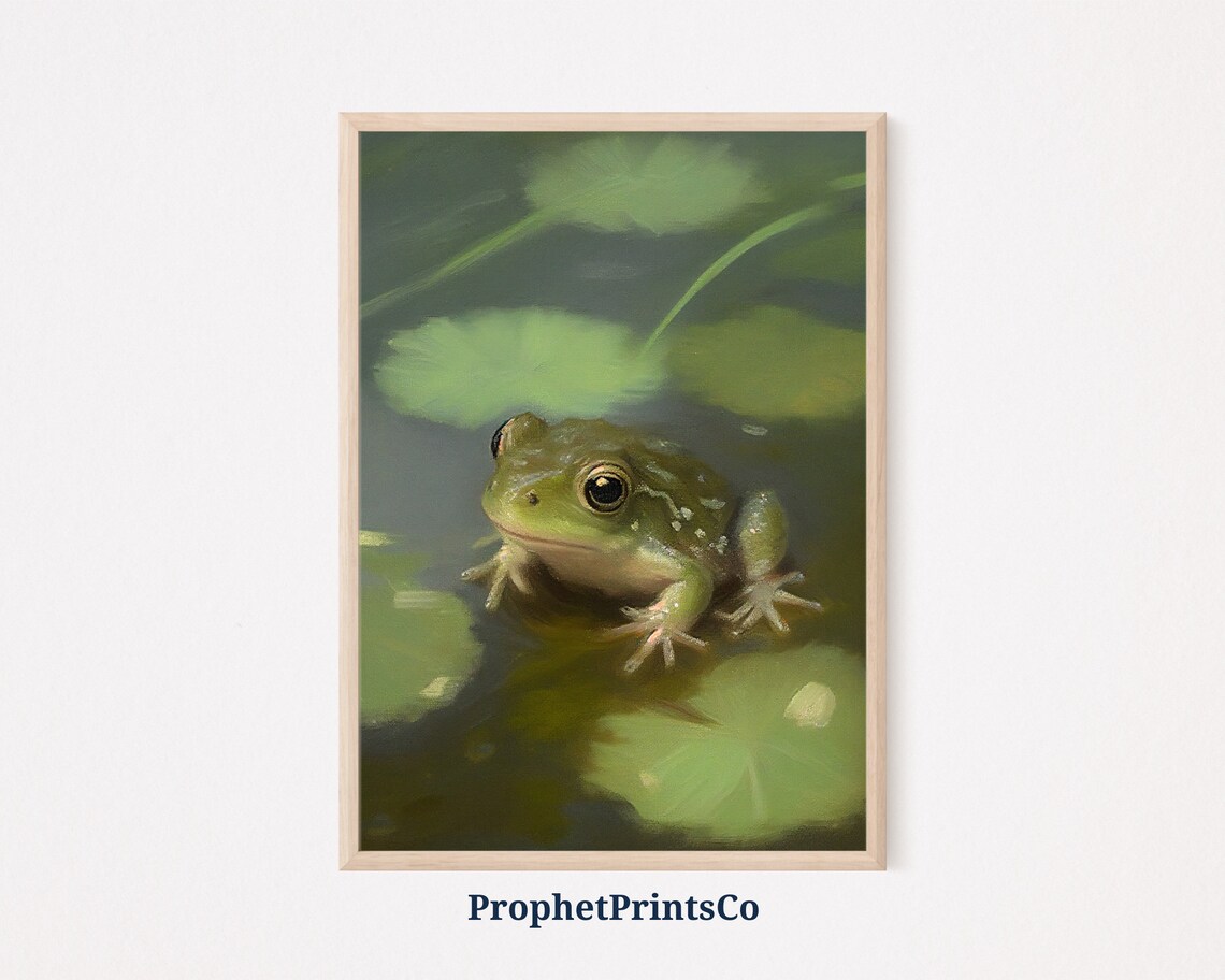 Cute Frog Poster Print | Unique Green Wall Art | Aesthetic Artwork Gift ...
