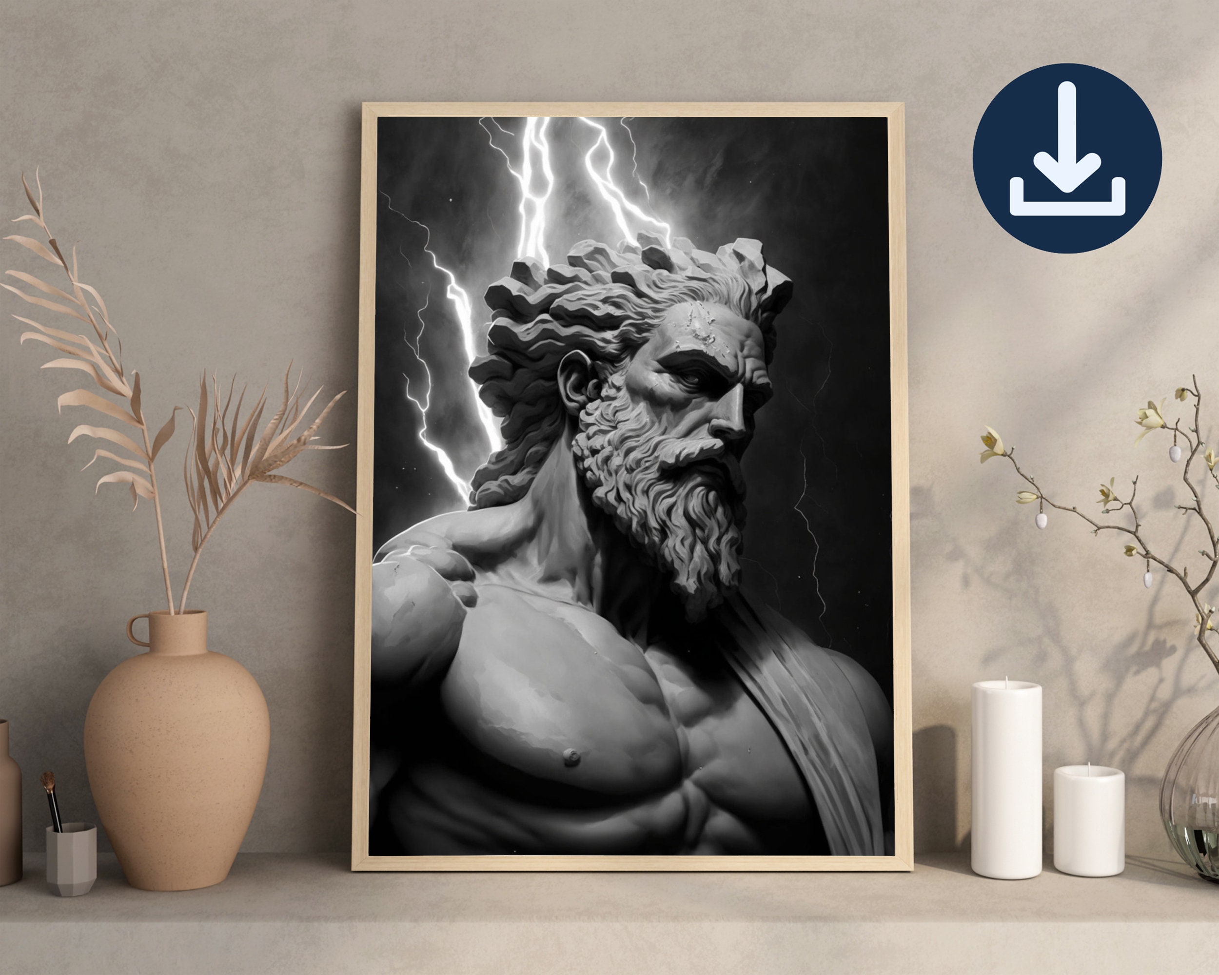Zeus Sculpture Poster Print Black and White Wall Art Greek Mythology ...