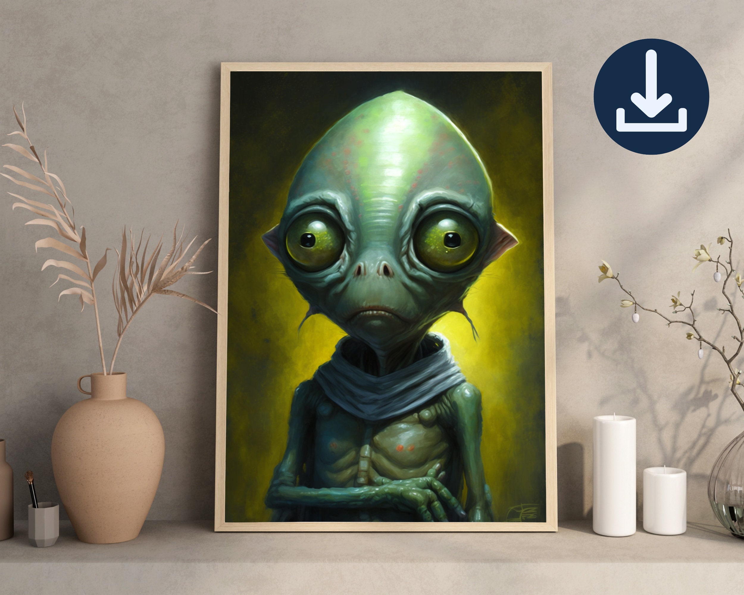Friendly Alien Poster Print Cute Space Wall Art Alien Lover Gift Retro ...