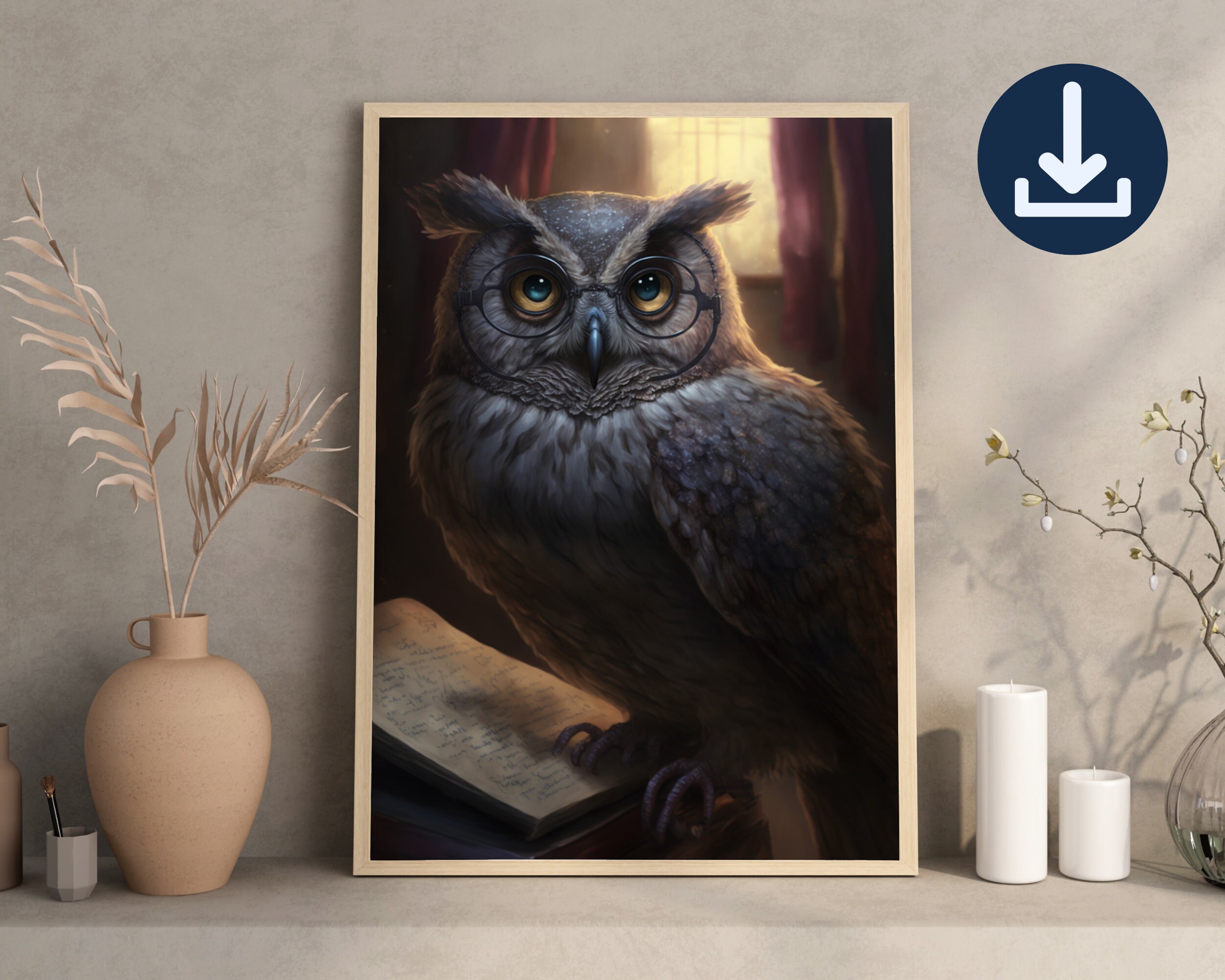 Dark Academia Eule Poster Print | Vintage Ölgemälde Wandkunst | Eule ...