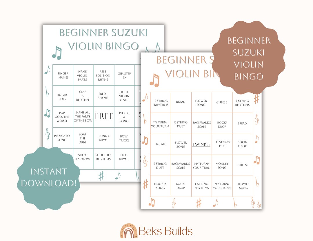 Beginner Suzuki Violin Bingo Games, Violin Practice Printable Games ...