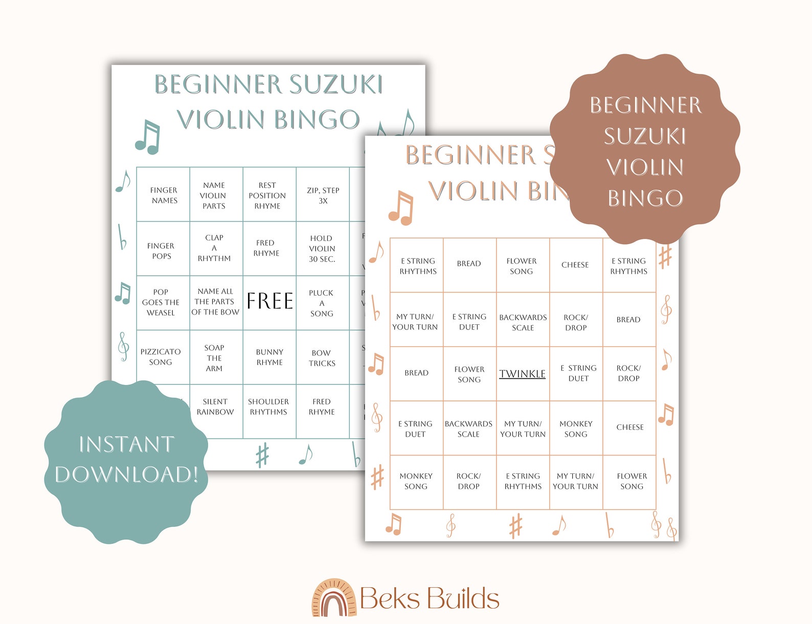 Beginner Suzuki Violin Bingo Games, Violin Practice Printable Games ...