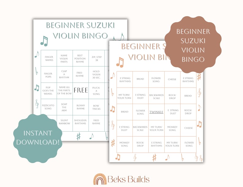 Beginner Suzuki Violin Bingo Games, Violin Practice Printable Games ...