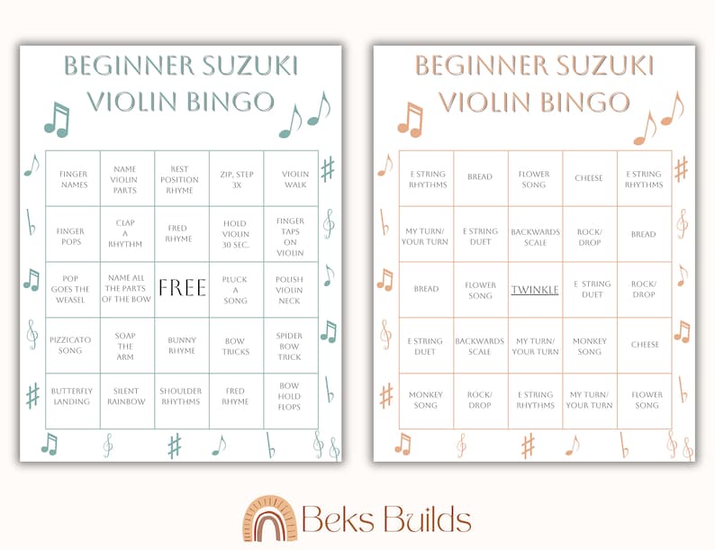 Beginner Suzuki Violin Bingo Games, Violin Practice Printable Games ...