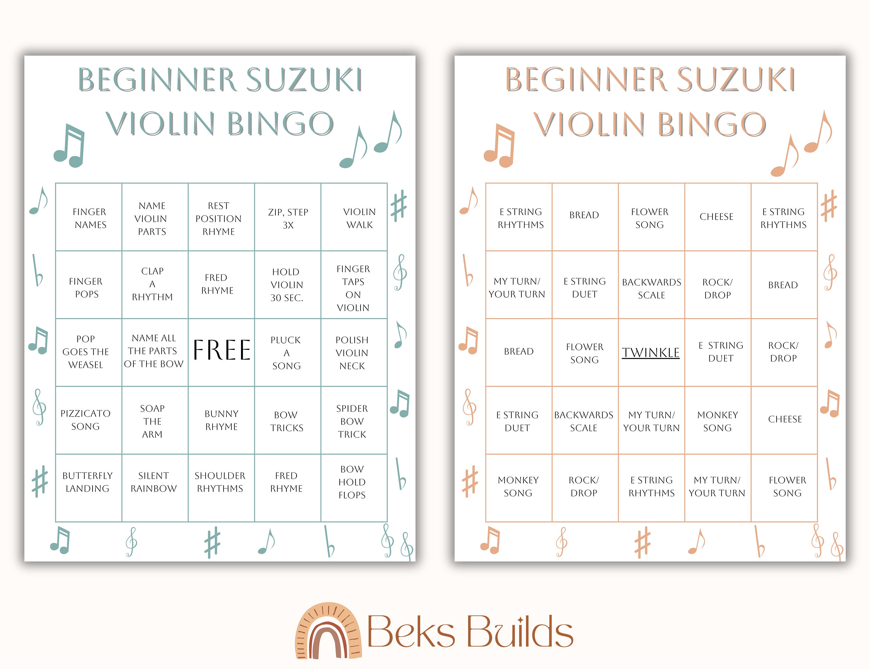Beginner Suzuki Violin Bingo Games, Violin Practice Printable Games ...