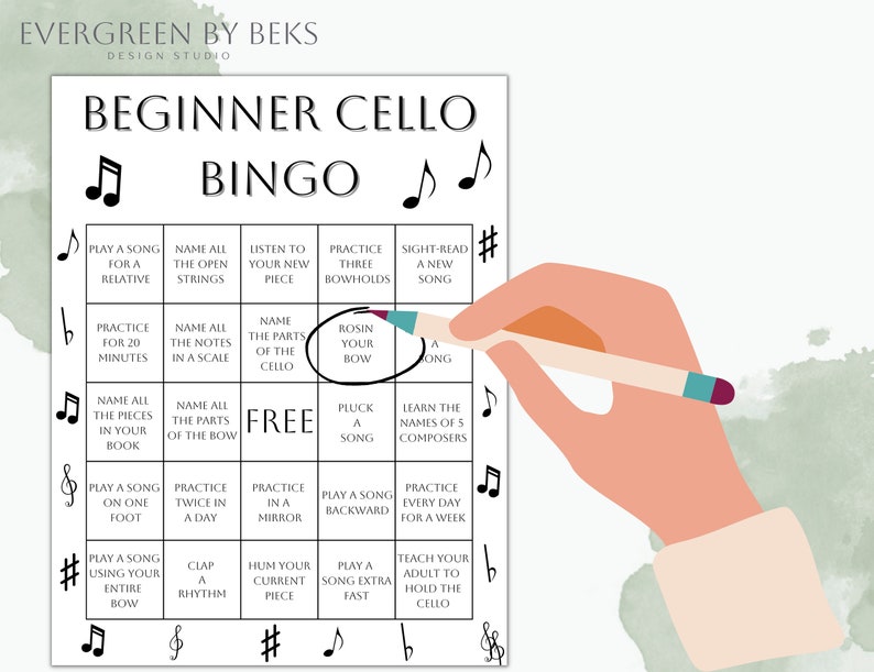 Cello Bingo Game // Cello Practice Printable // Fun Cello Practice ...