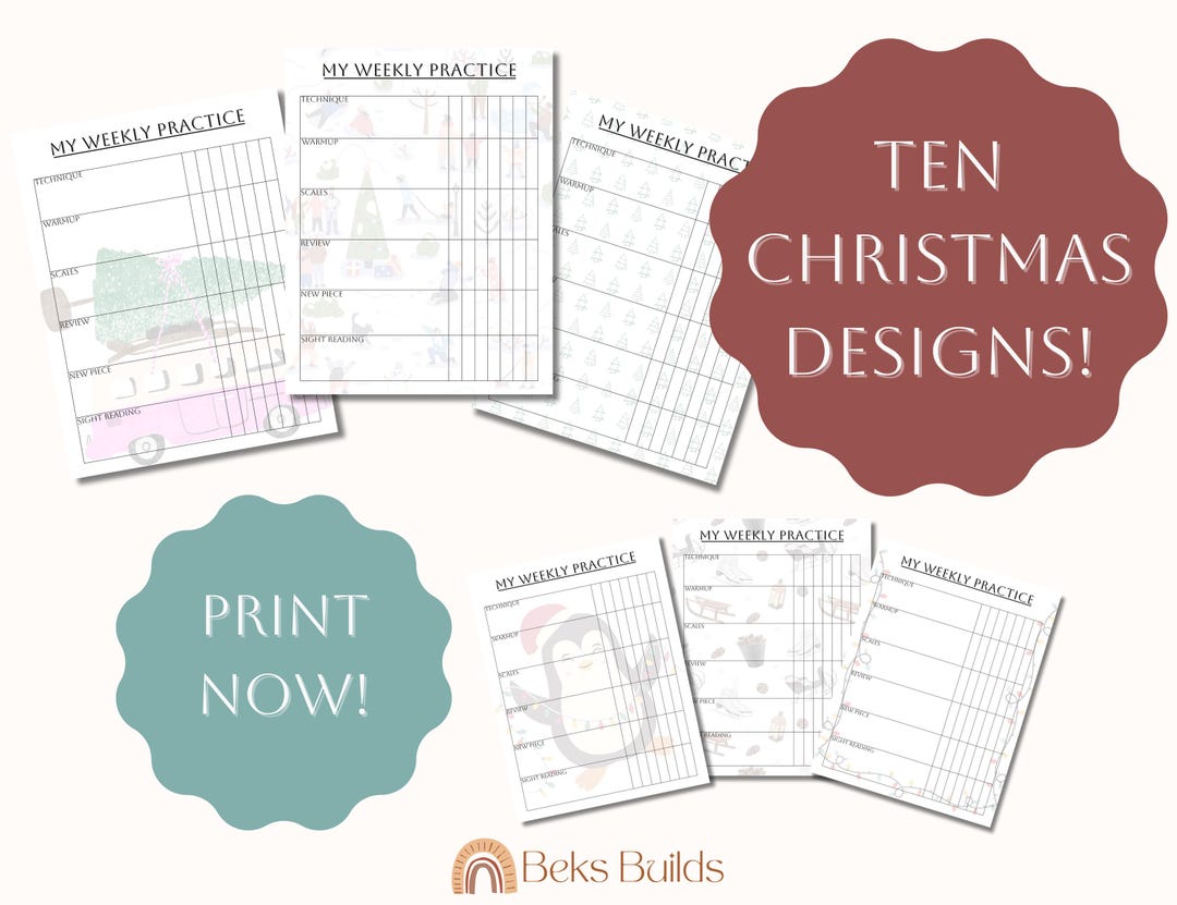 CHRISTMAS Practice Chart Bundle, Violin Practice Sheet, Daily Practice ...