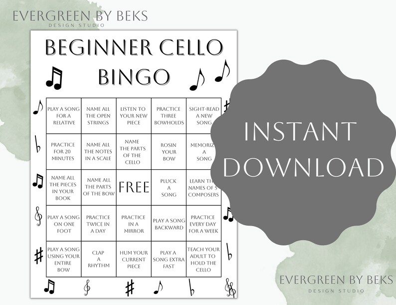 Cello Bingo Game // Cello Practice Printable // Fun Cello Practice ...