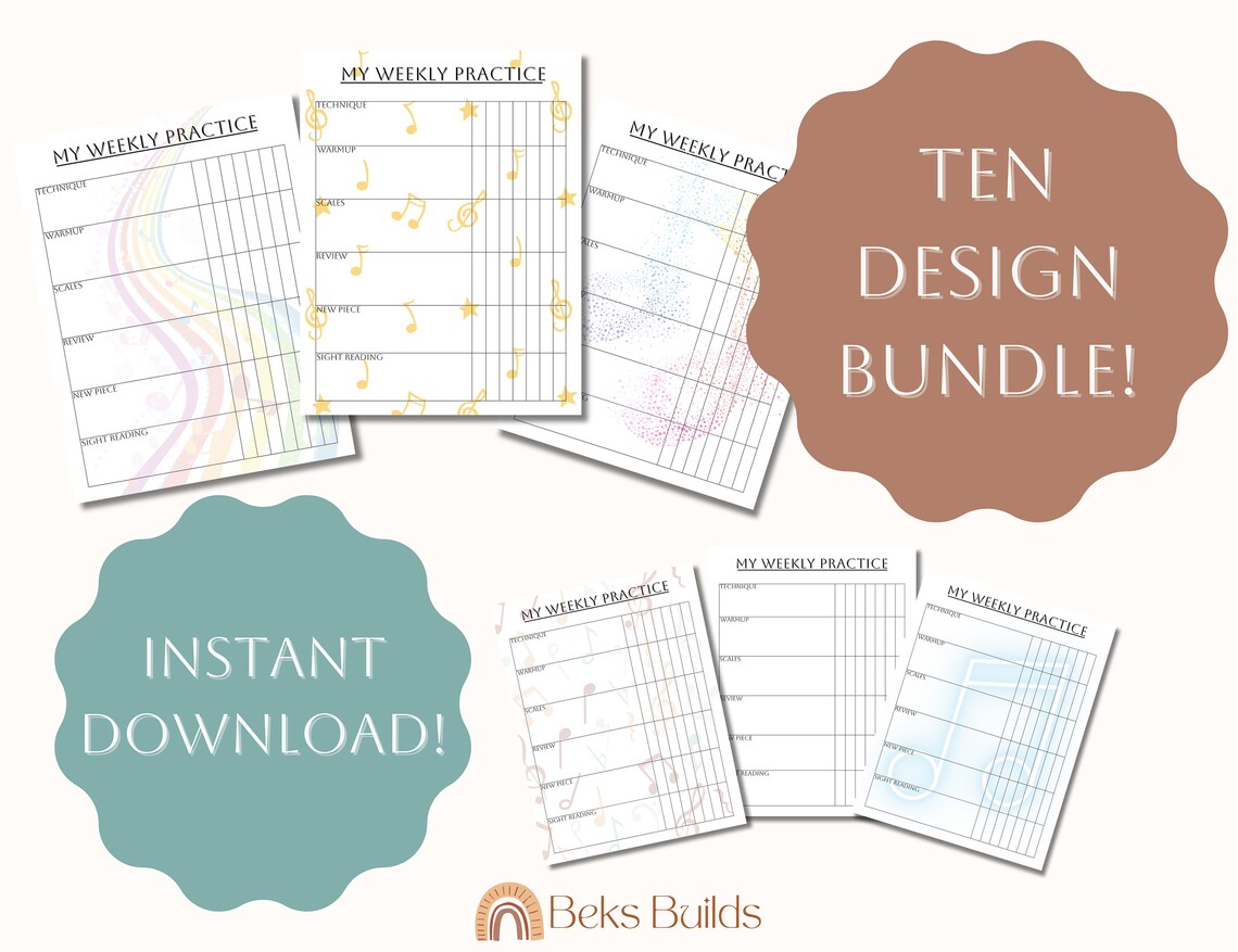 10 Practice Chart Bundle, Violin Practice Sheet, Daily Music Practice ...