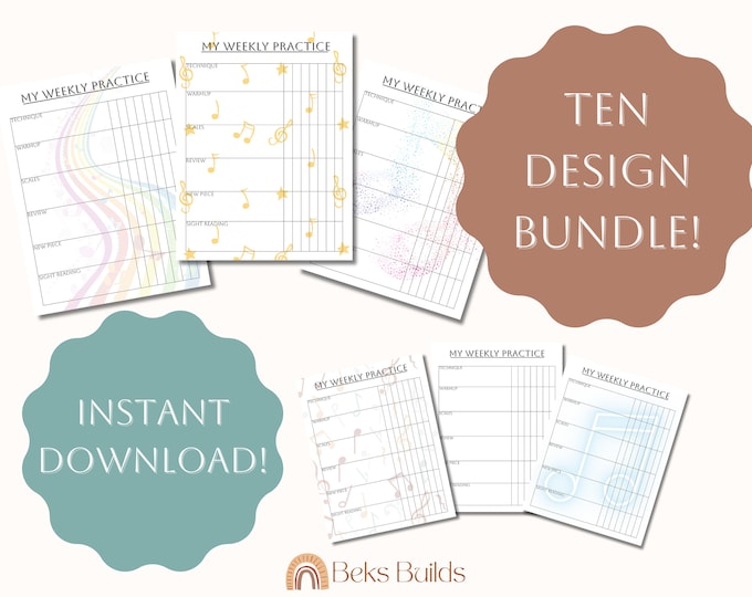 10 Practice Chart Bundle, Violin Practice Sheet, Daily Music Practice ...