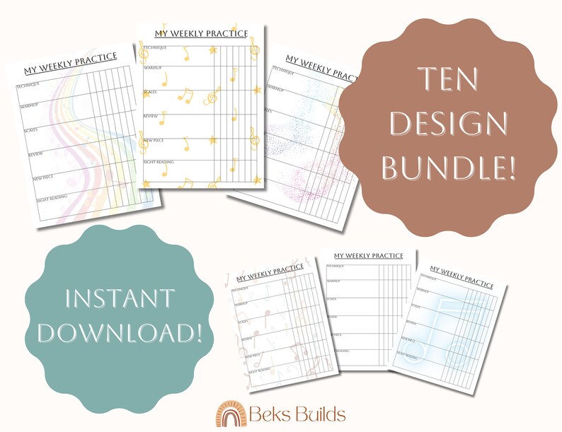 10 Practice Chart Bundle, Violin Practice Sheet, Daily Music Practice ...