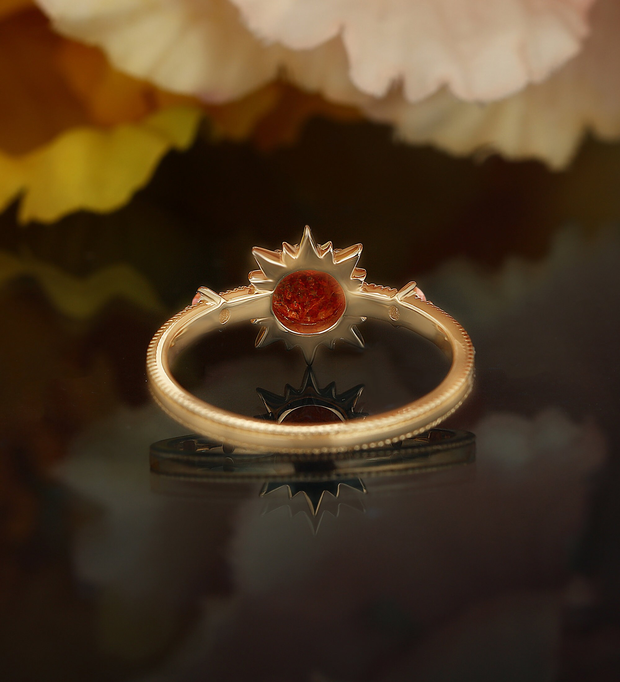 Sunstone Engagement Ring, Unique Yellow Gold Ring, Art Deco Prong Set ...