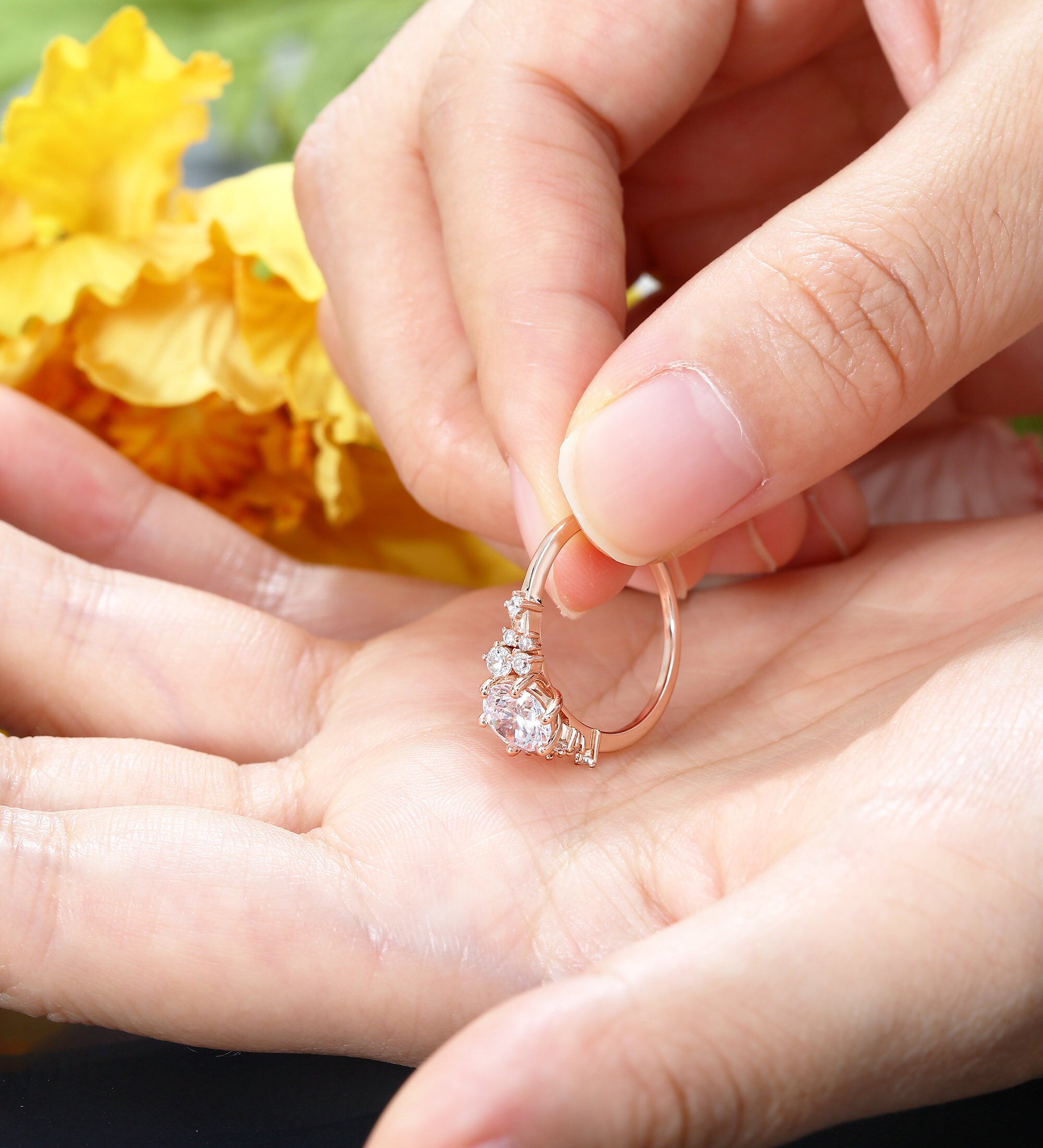 Moissanite Rose Gold Engagement Ring Vintage Diamond Prong Set Ring ...