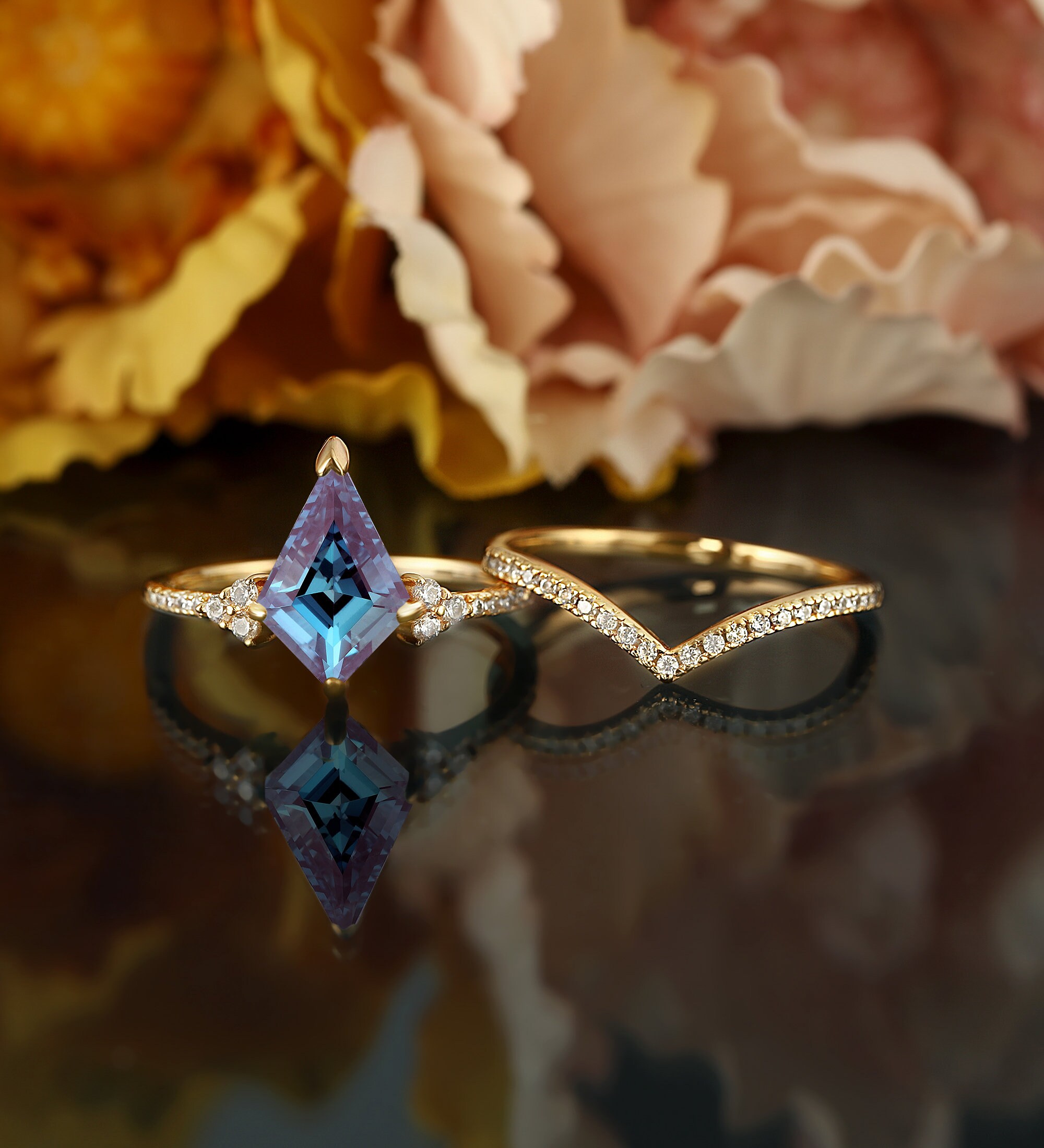 Kite Cut Lab Alexandrite Engagement Ring Unique Moissanite - Etsy