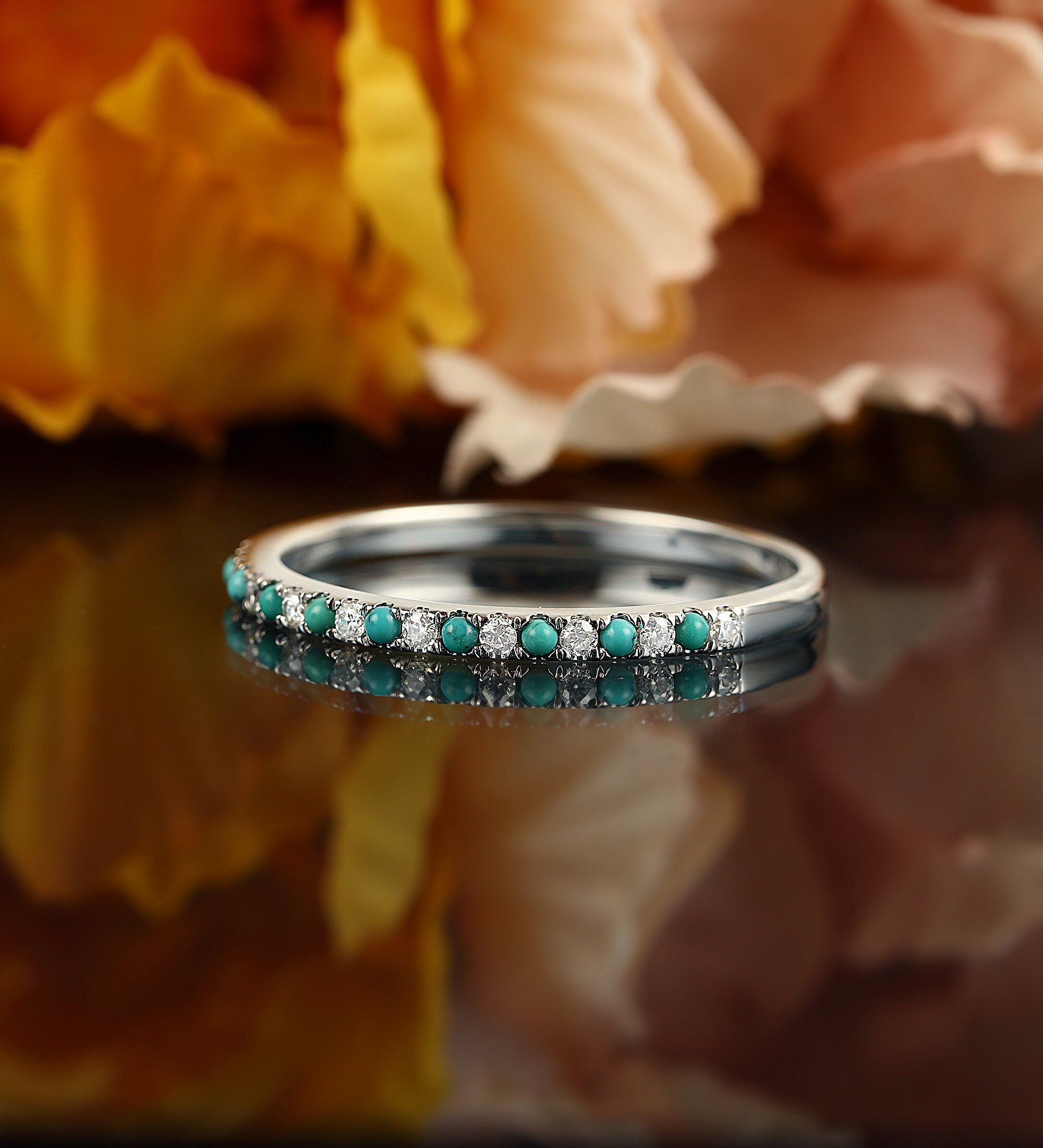 Turquoise White Gold Wedding Band, Half Eternity Matching Ring ...