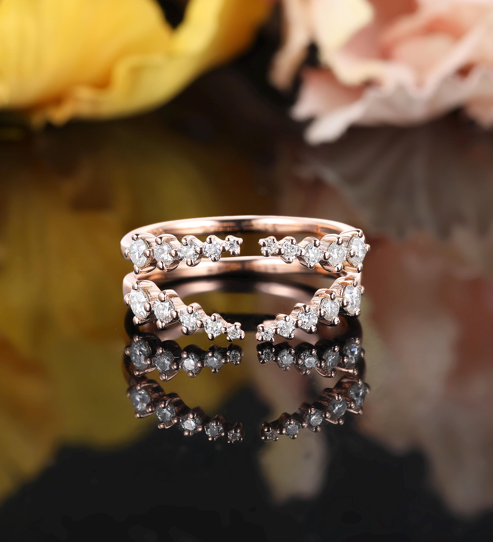Moissanite Enhancer Guard Open Wedding Band Rose Gold Ring Gift for Her ...