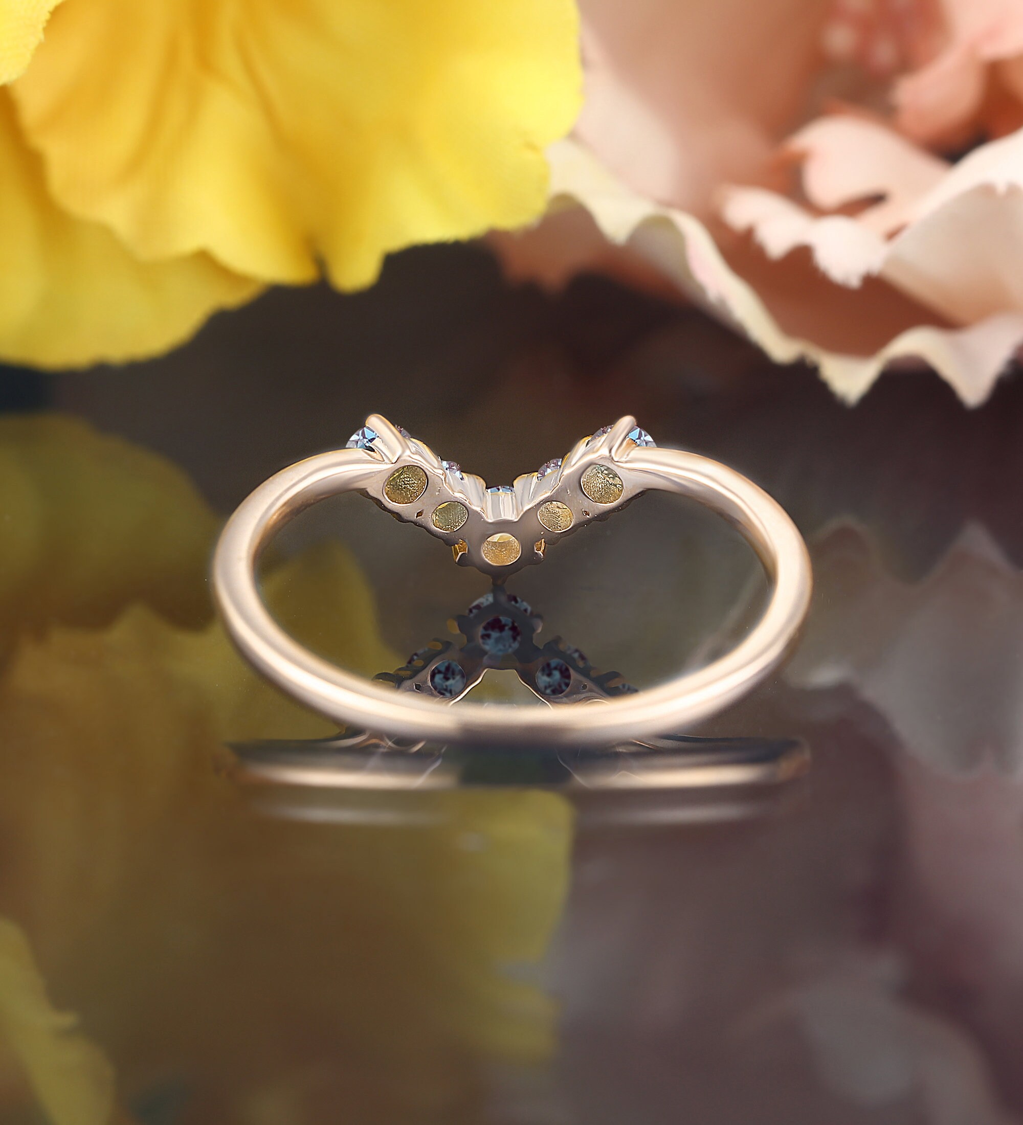 Lab Alexandrite Wedding Band, Vintage Five Stone Rose Gold Ring ...