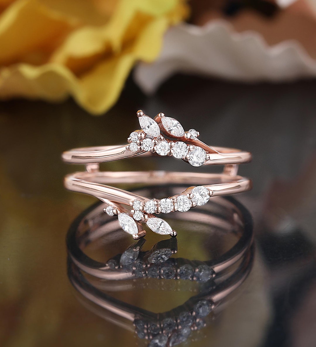 Double Enhancer Wedding Band, Curved Solid Gold Stacking Ring ...