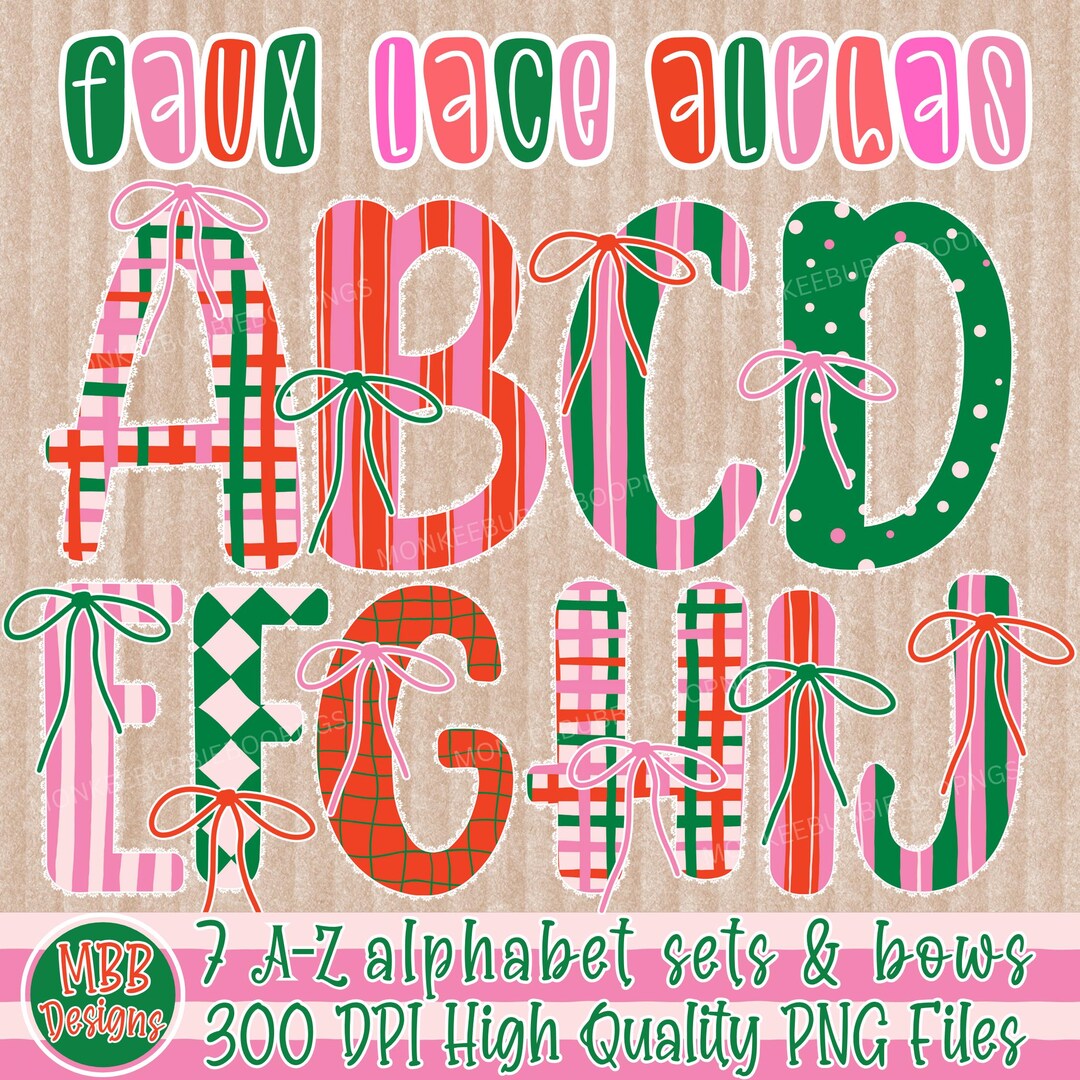 Preppy Christmas Alphabet Set, Faux Lace Alphas, Coquette Christmas ...