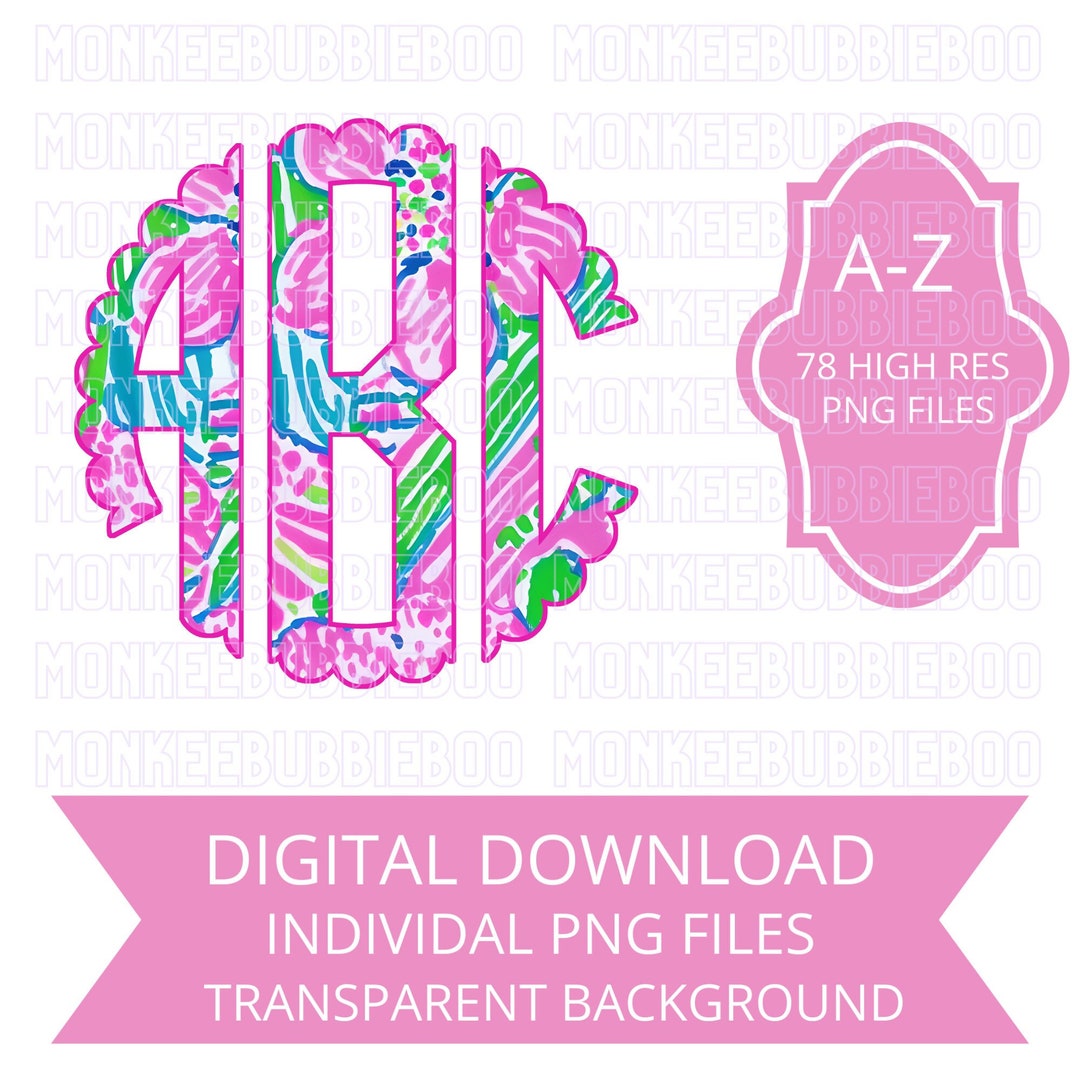 Flamingo Pink Preppy Monogram Png, Monogram Alphabet Pack, Scallop ...