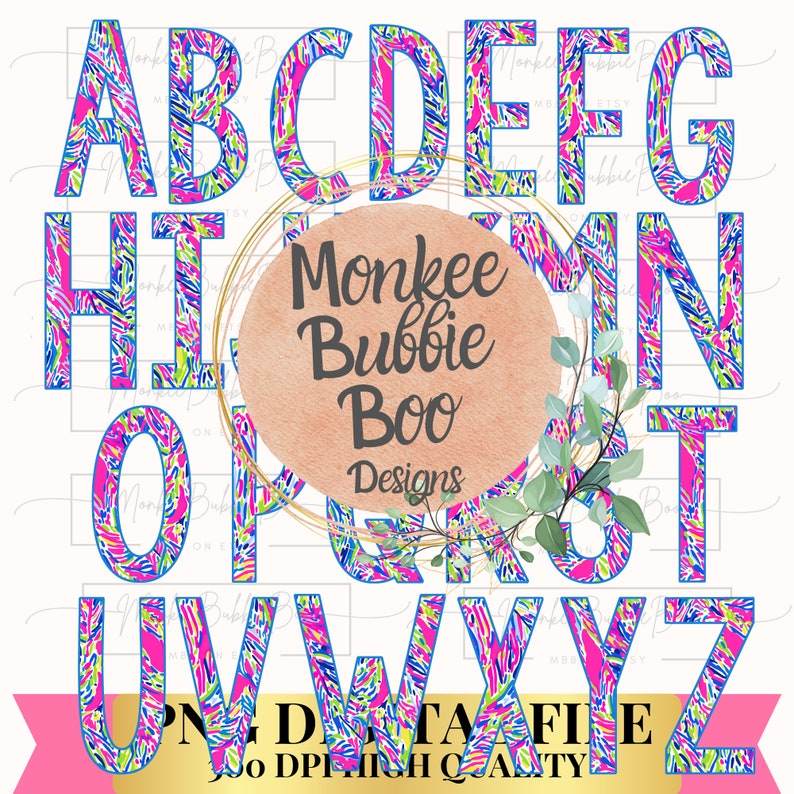 Pink Palm Preppy A-Z Alphabet Pack Png Uppercase Alphabet - Etsy