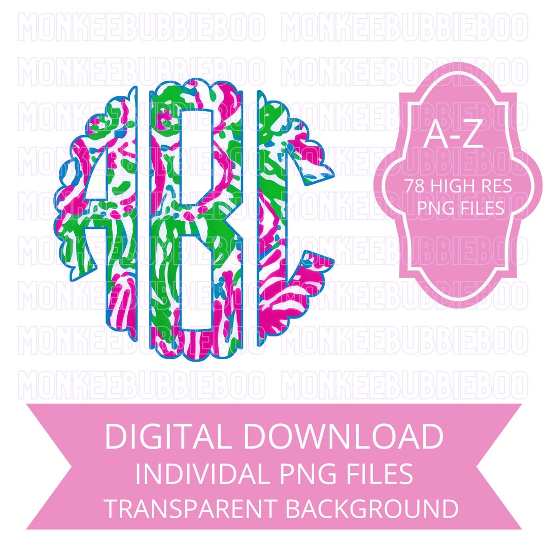 Tropical Pinky Green Preppy Monogram Png, Monogram Alphabet Pack ...