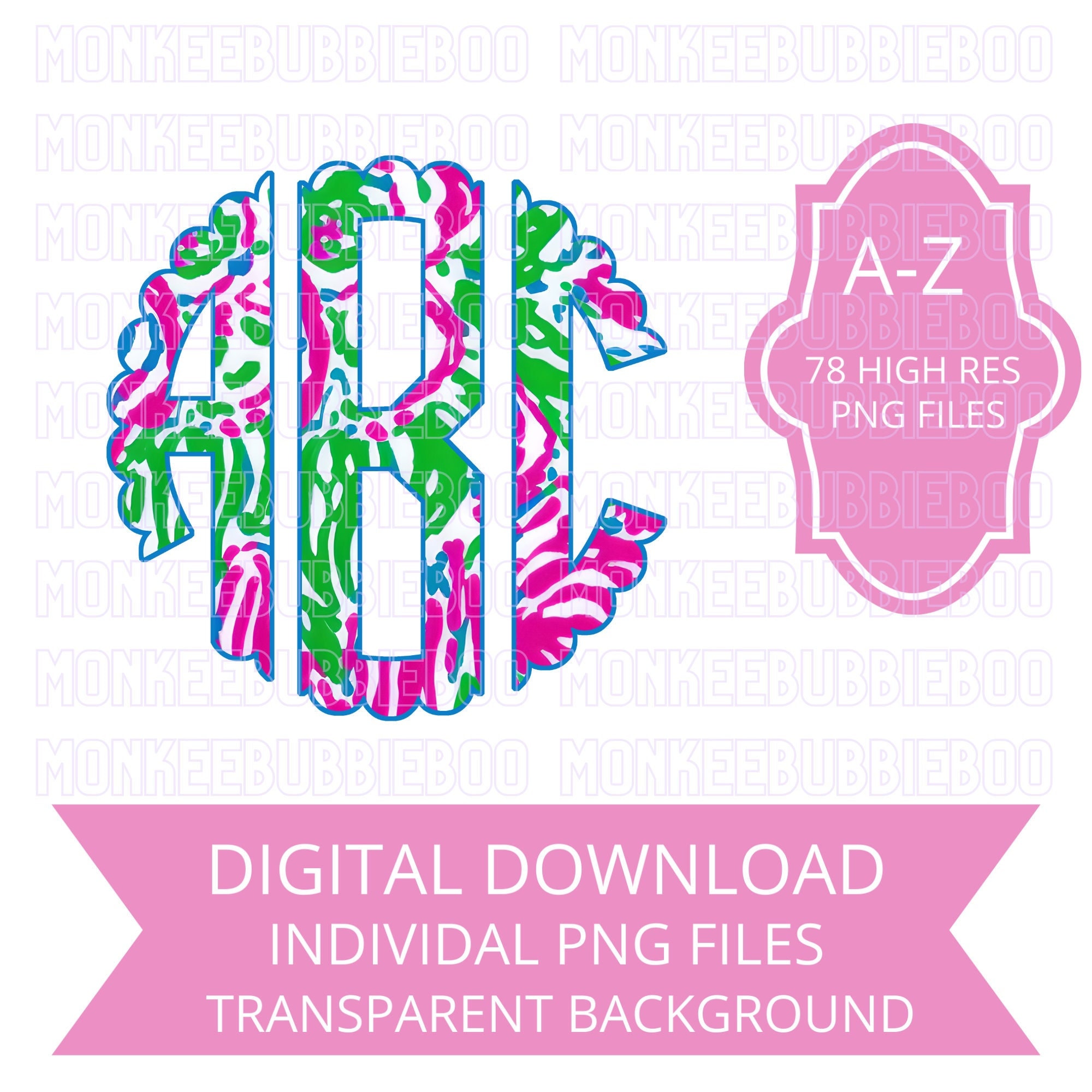 Tropical Pinky Green Preppy Monogram Png, Monogram Alphabet Pack ...