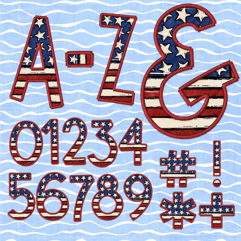 Patriotic Preppy A-Z Alphabet Pack Png, Uppercase Alphabet Pack, A-Z ...