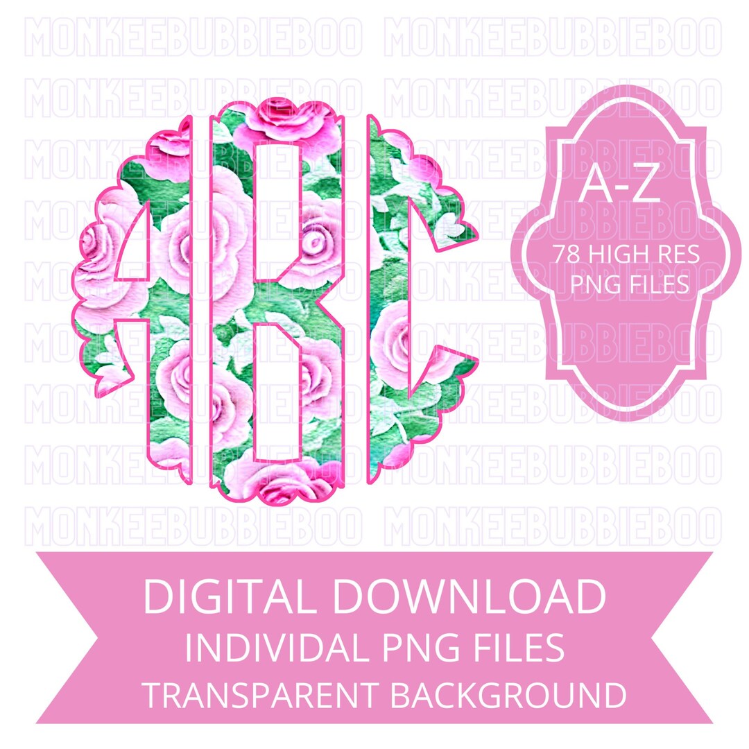 Pretty in Pink Preppy Monogram Png, Monogram Alphabet Pack, Scallop ...