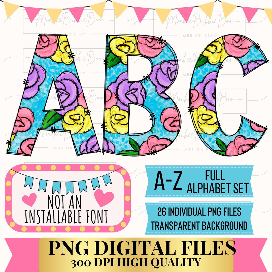 Preppy Floral A-Z Alphabet Pack Png, Uppercase Alphabet Pack, A-Z ...